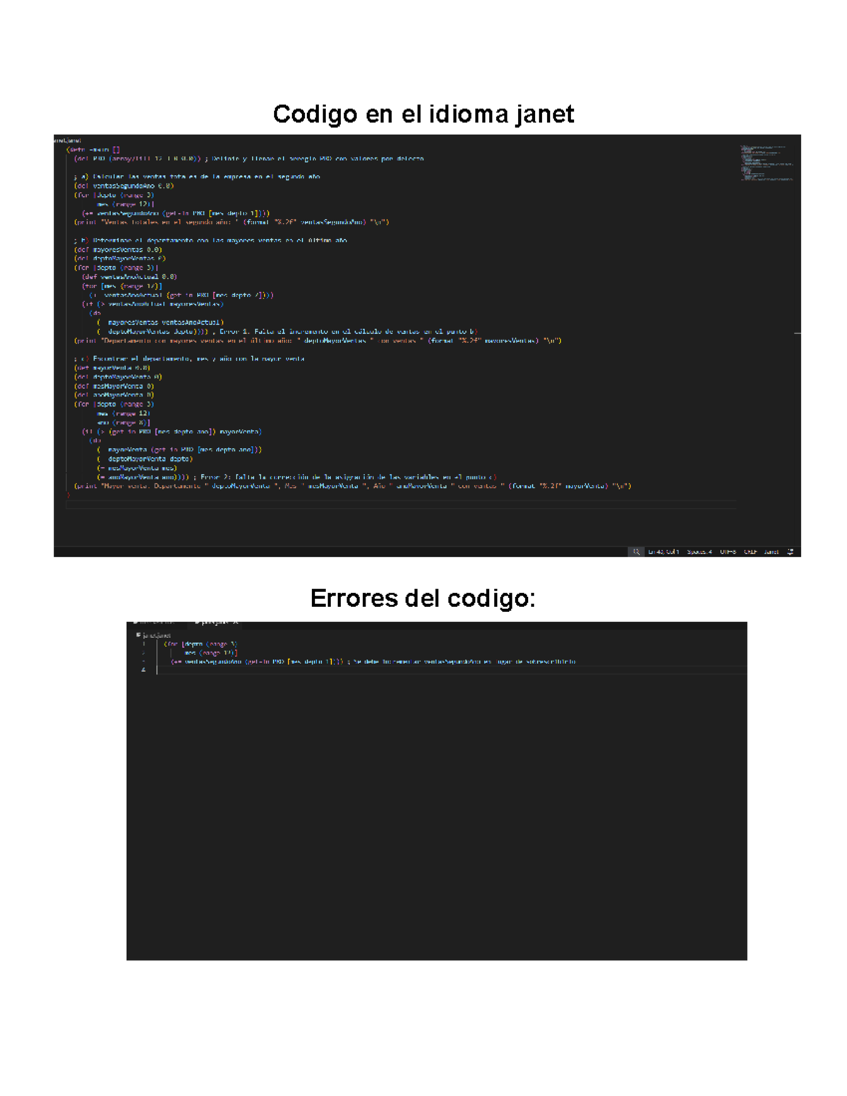 Examen lenguajes - hola - Codigo en el idioma janet Errores del codigo ...