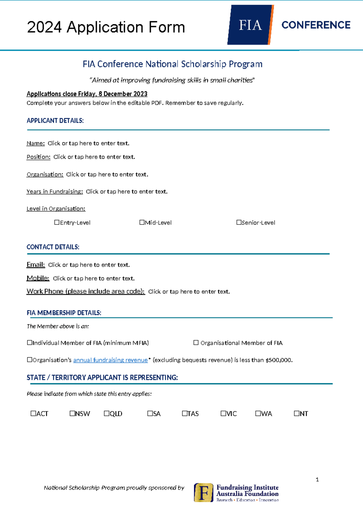 Application Form FIA Conference 2024 National Scholarship - 2024 ...