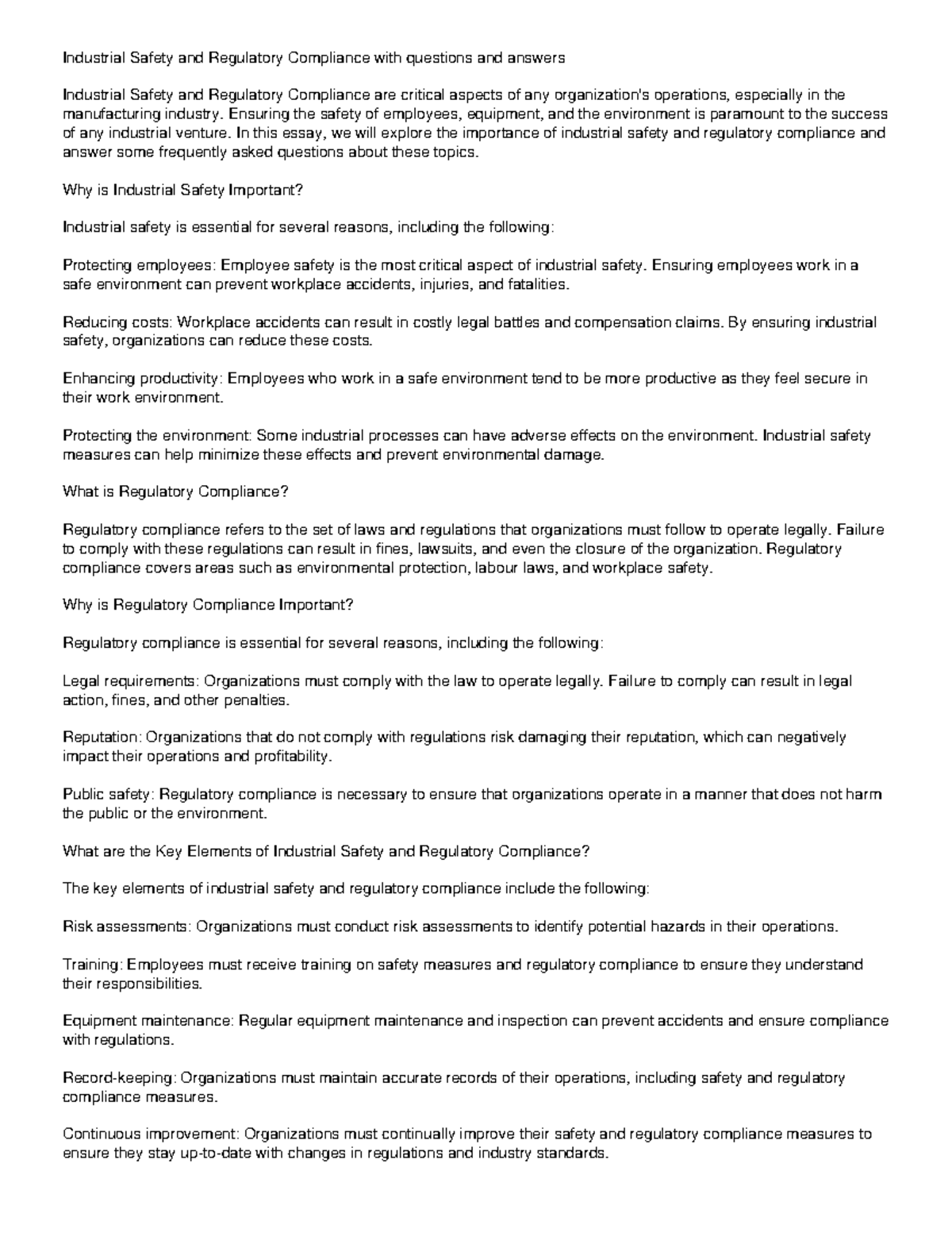 Industrial Safety and Regulatory Compliance - Ensuring the safety of ...