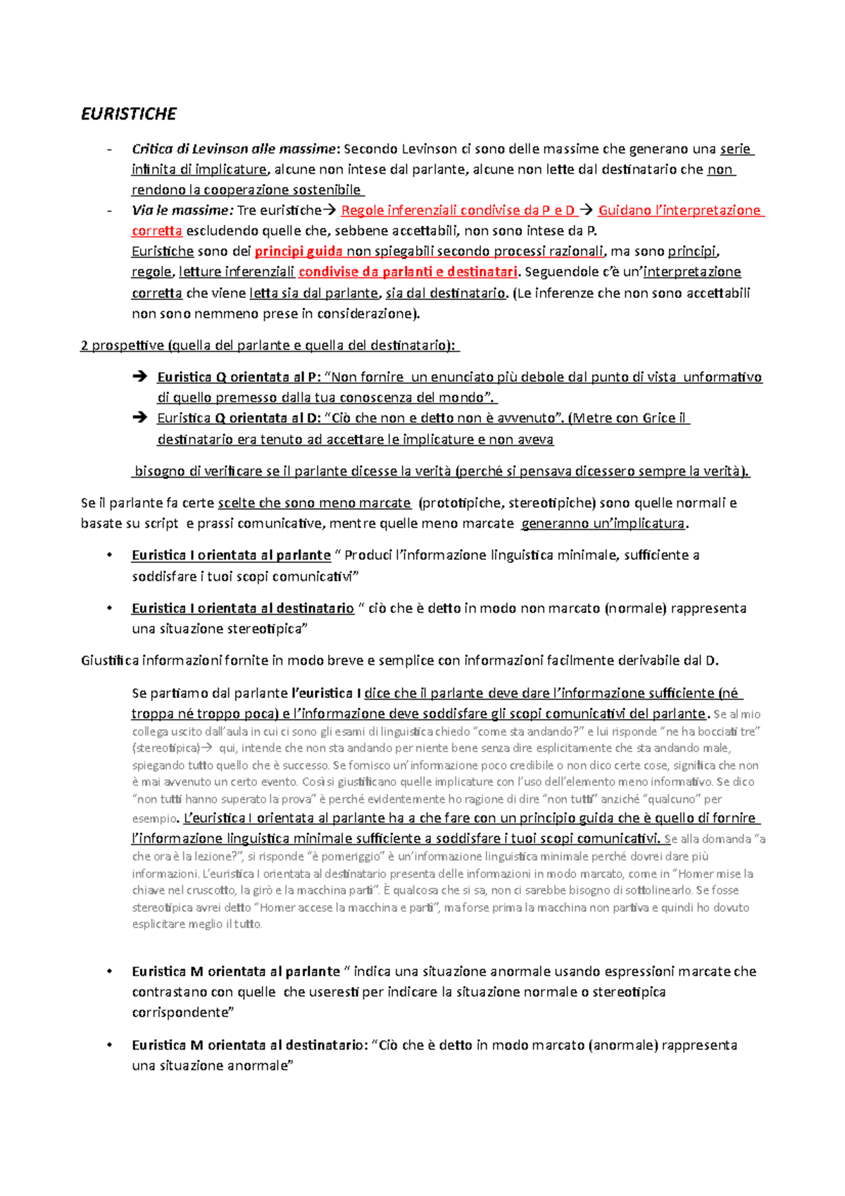 Euristiche - EURISTICHE Critica di Levinson alle massime : Secondo ...