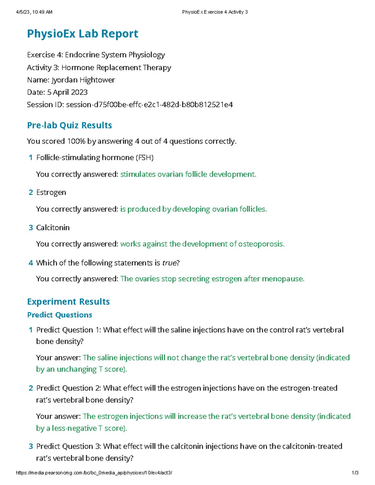 Endocrine Activity Physio Ex 3 - 4/5/23, 10:49 AM PhysioEx Exercise 4 ...