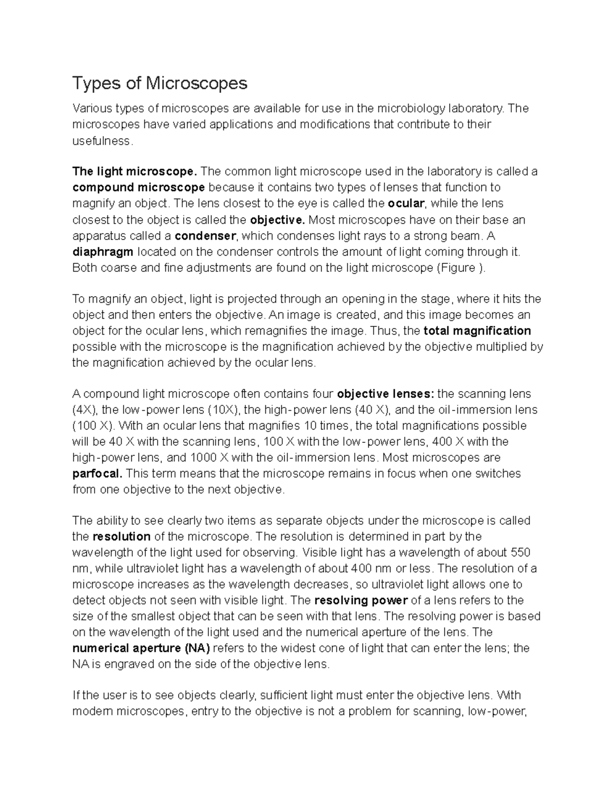 Types of Microscopes - Lecture notes 3 - Types of Microscopes Various ...