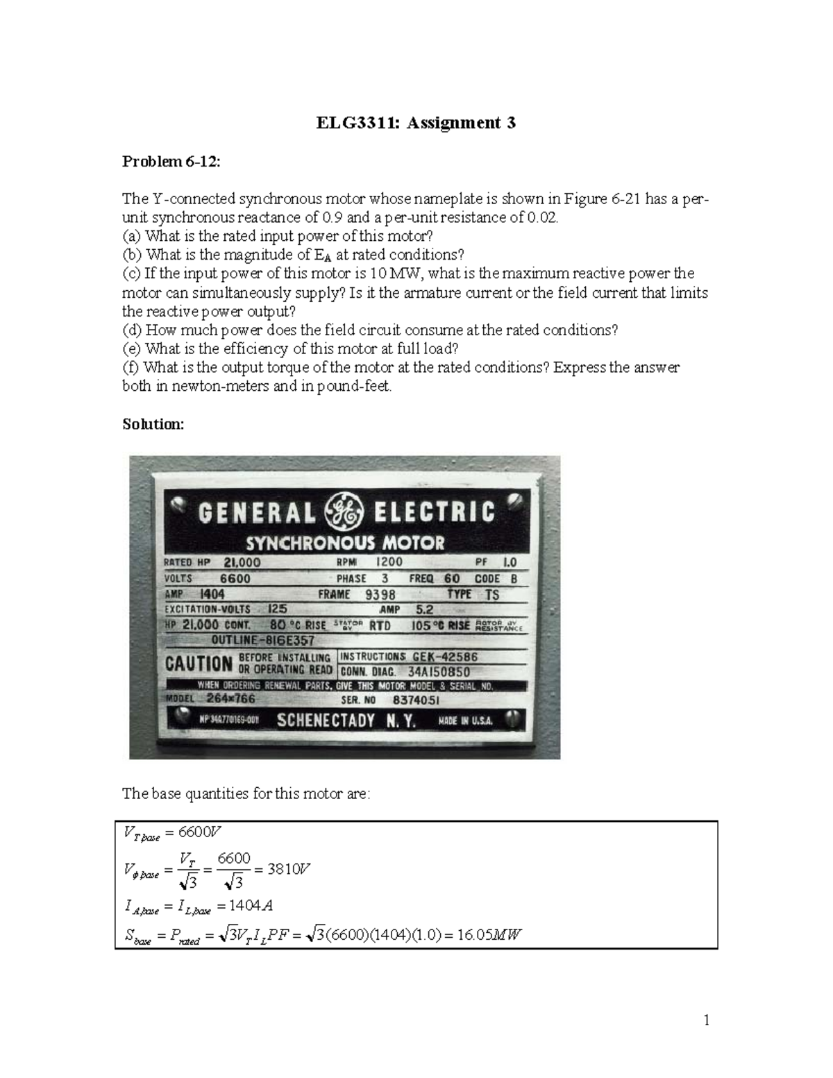 Assignment 3 Machine - ELG3311: Assignment 3 Problem 6-12: The Y ...