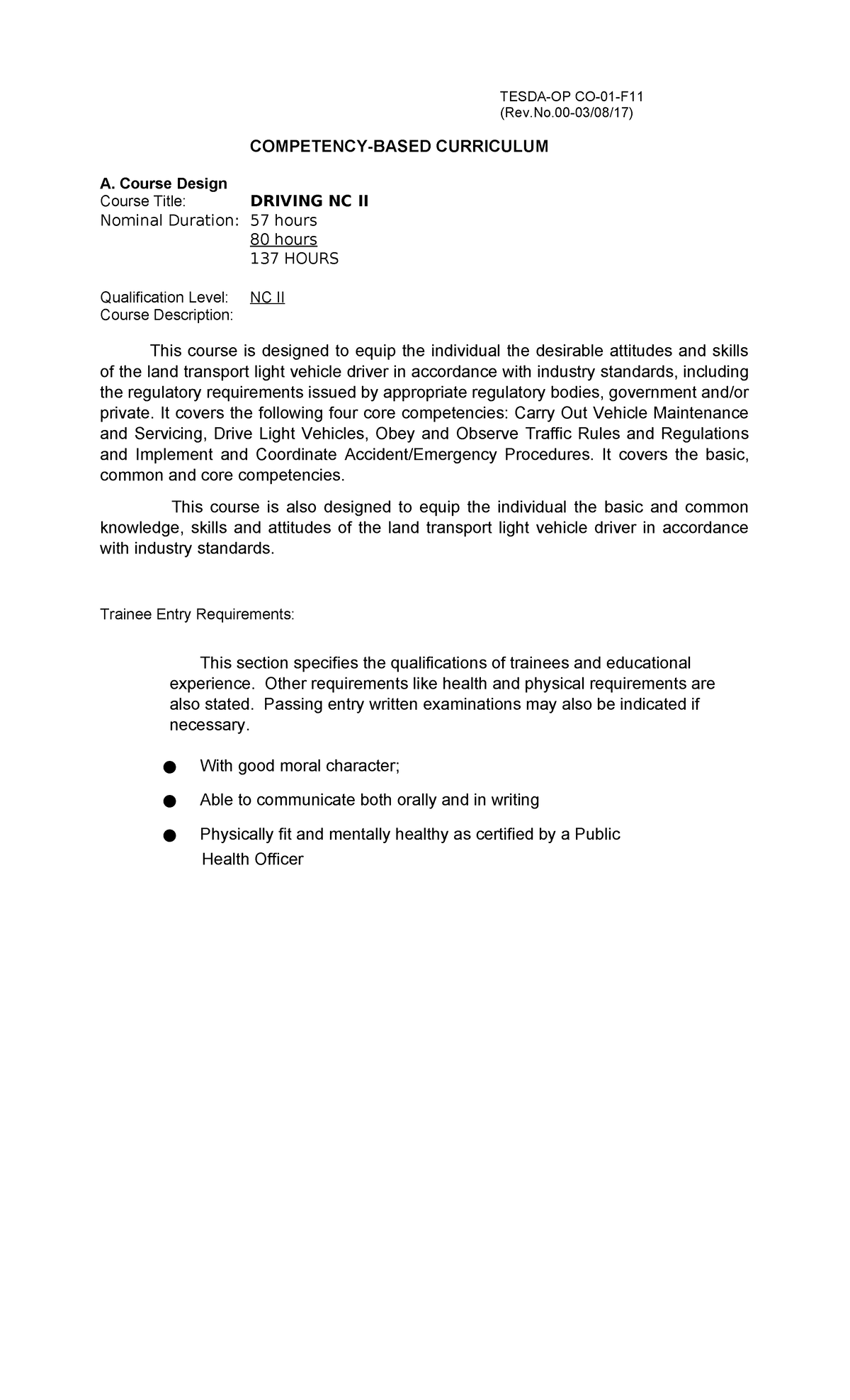 CBC- drv-NC-II 2022 (1) (Repaired) - TESDA-OP CO-01-F (Rev.No-03/08/17 ...