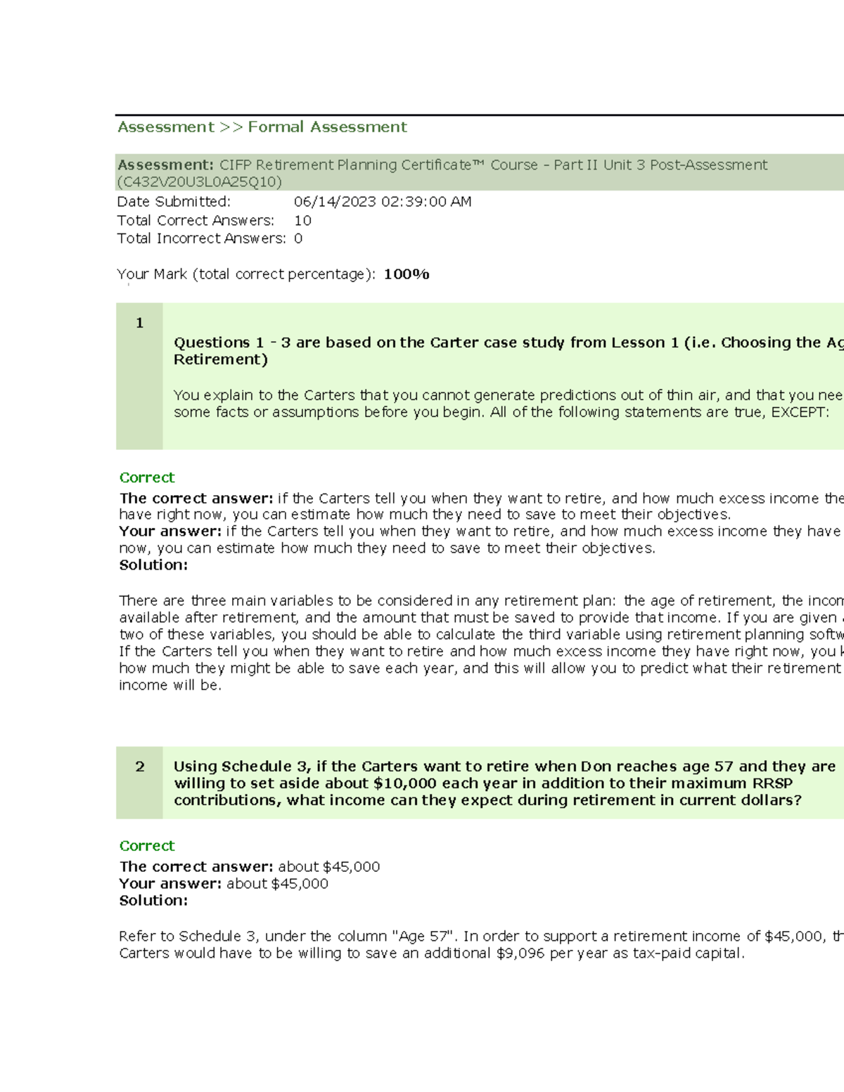 CIFP retirement planning ch 3 - Assessment >> Formal Assessment ...