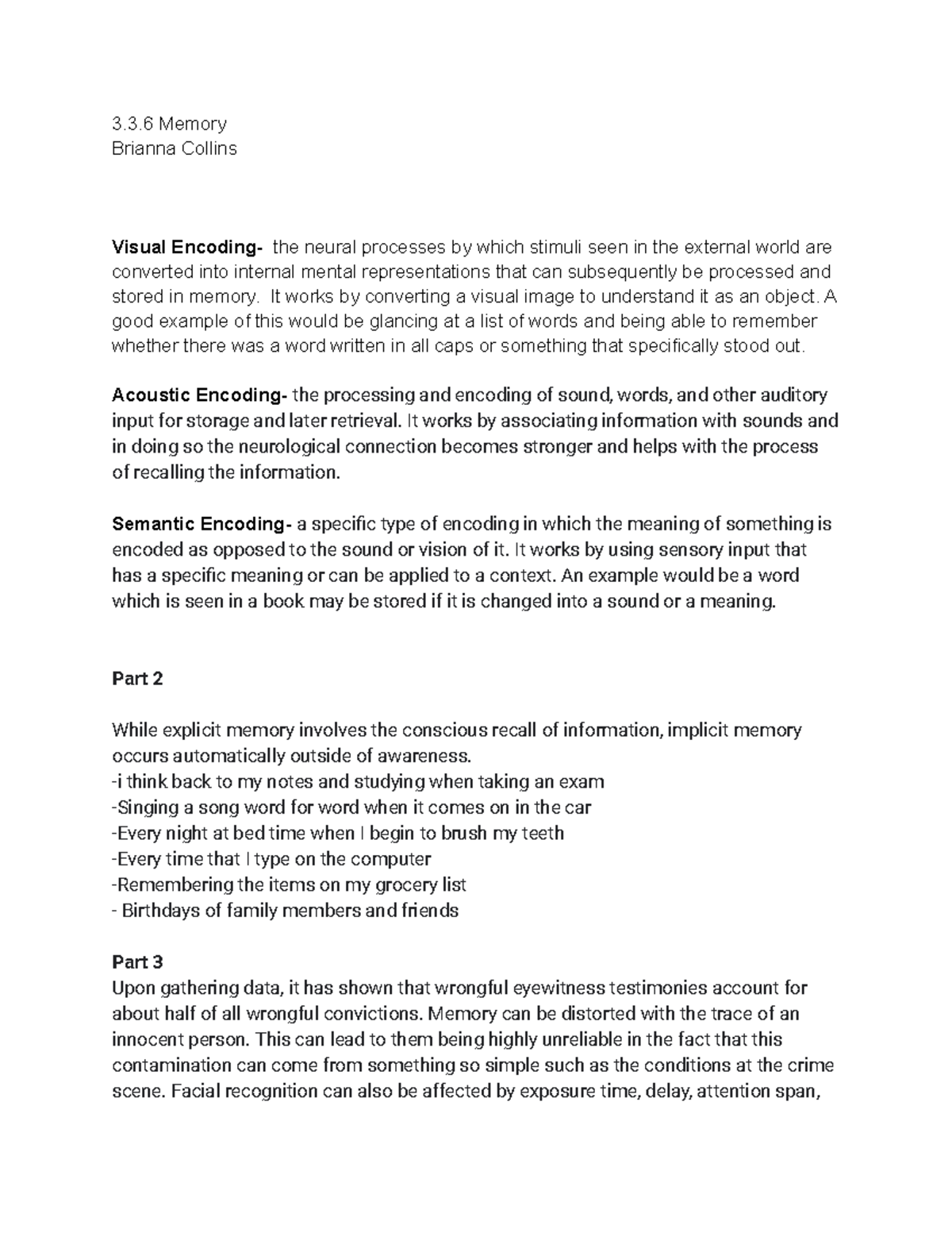 3.3.6 ap psych - online course work assignment answers - 3.3 Memory ...