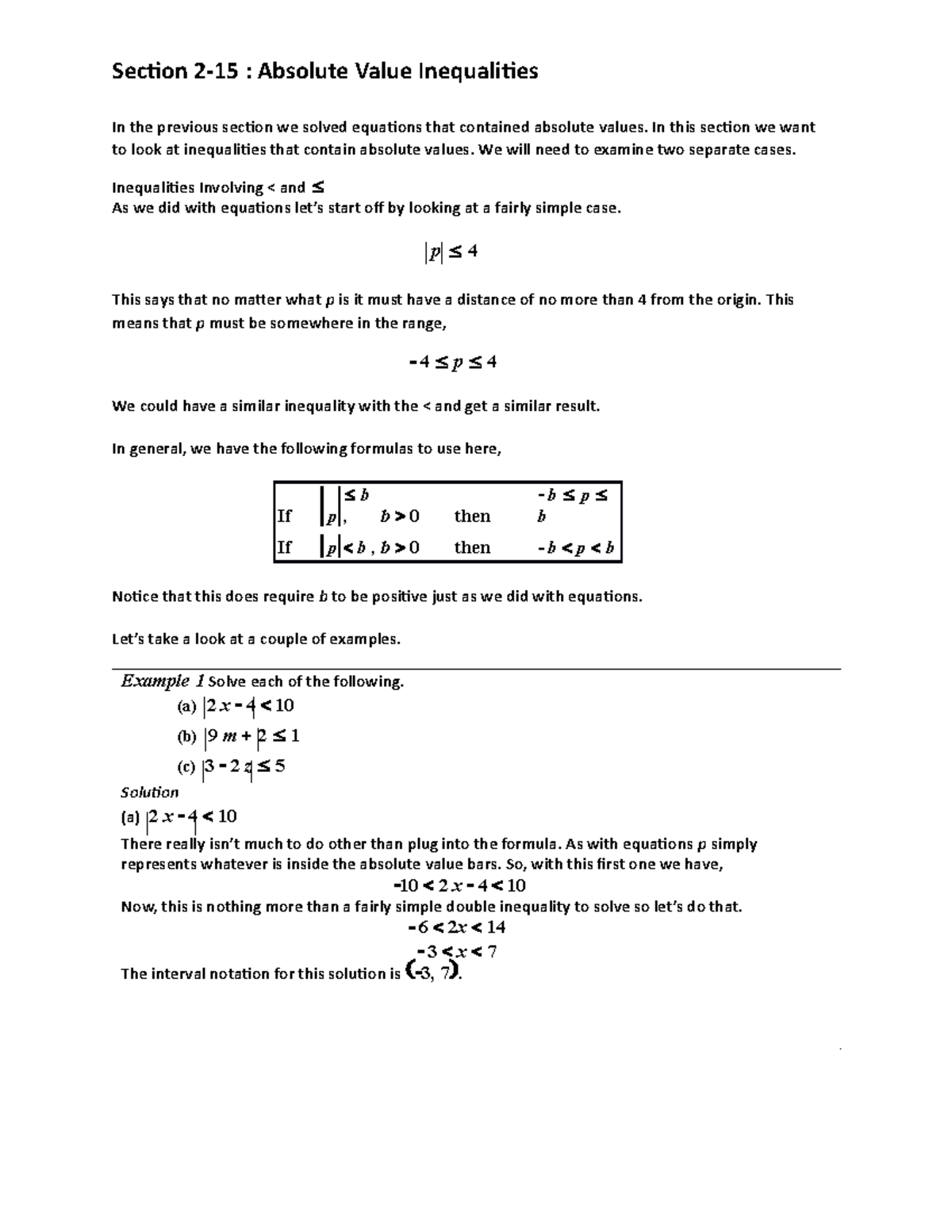 Absolute value inequalities - Section 2-15 : Absolute Value ...