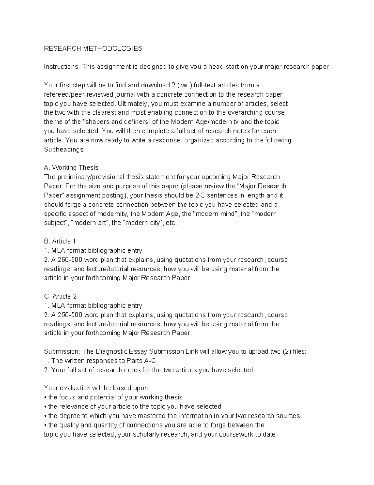 1st Assignment Instructions (1) (1) - RESEARCH METHODOLOGIES ...