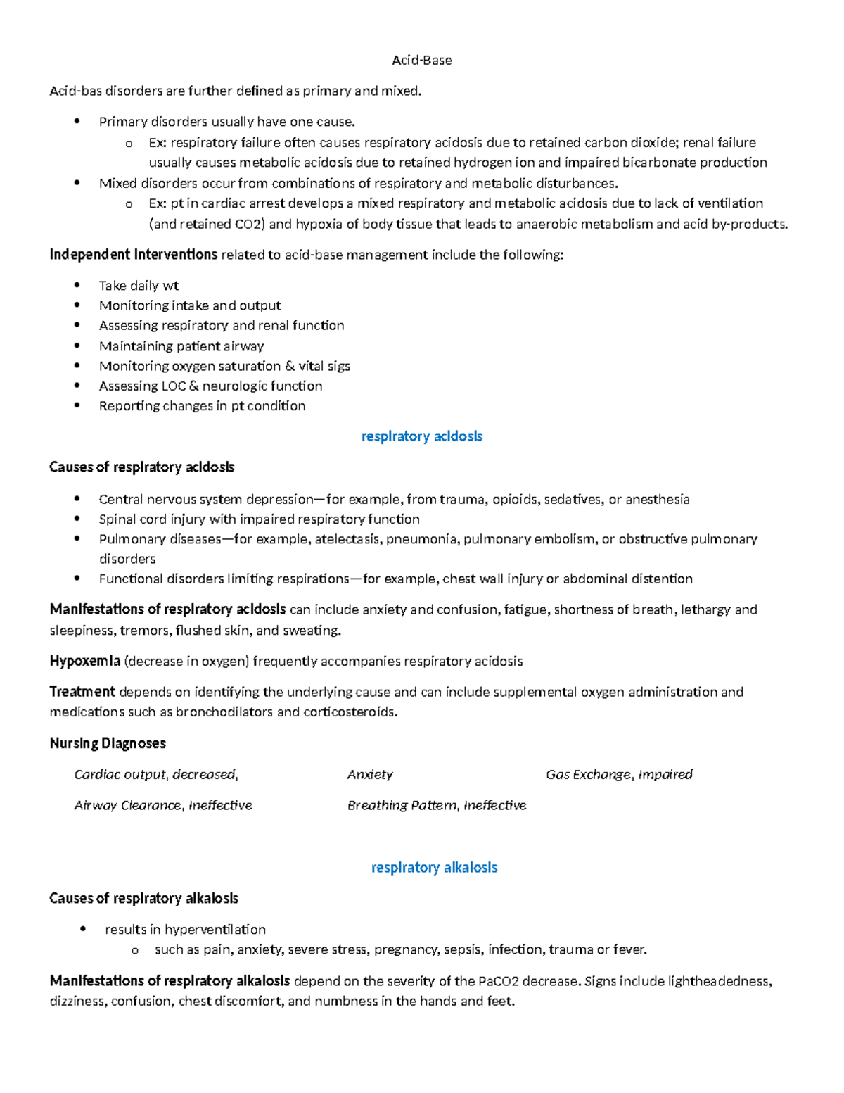 Acid-base Notes - Acid-Base Acid-bas disorders are further defined as ...