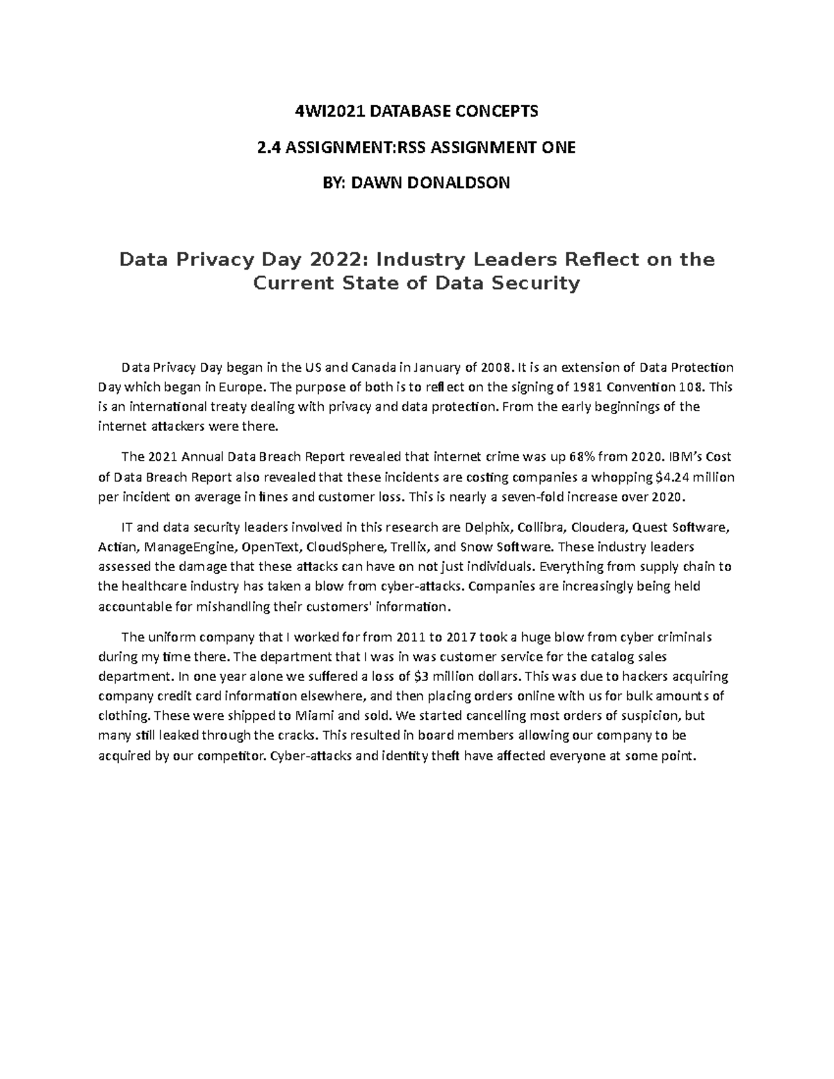 Database Concepts Assignment Week 2 4wi2021 Database Concepts 2