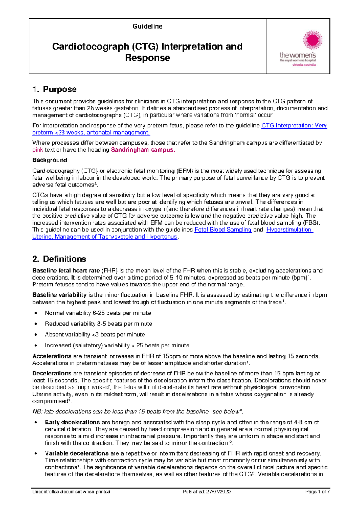 Ctg-interpretation-and-response 280720 - Cardiotocograph (CTG ...