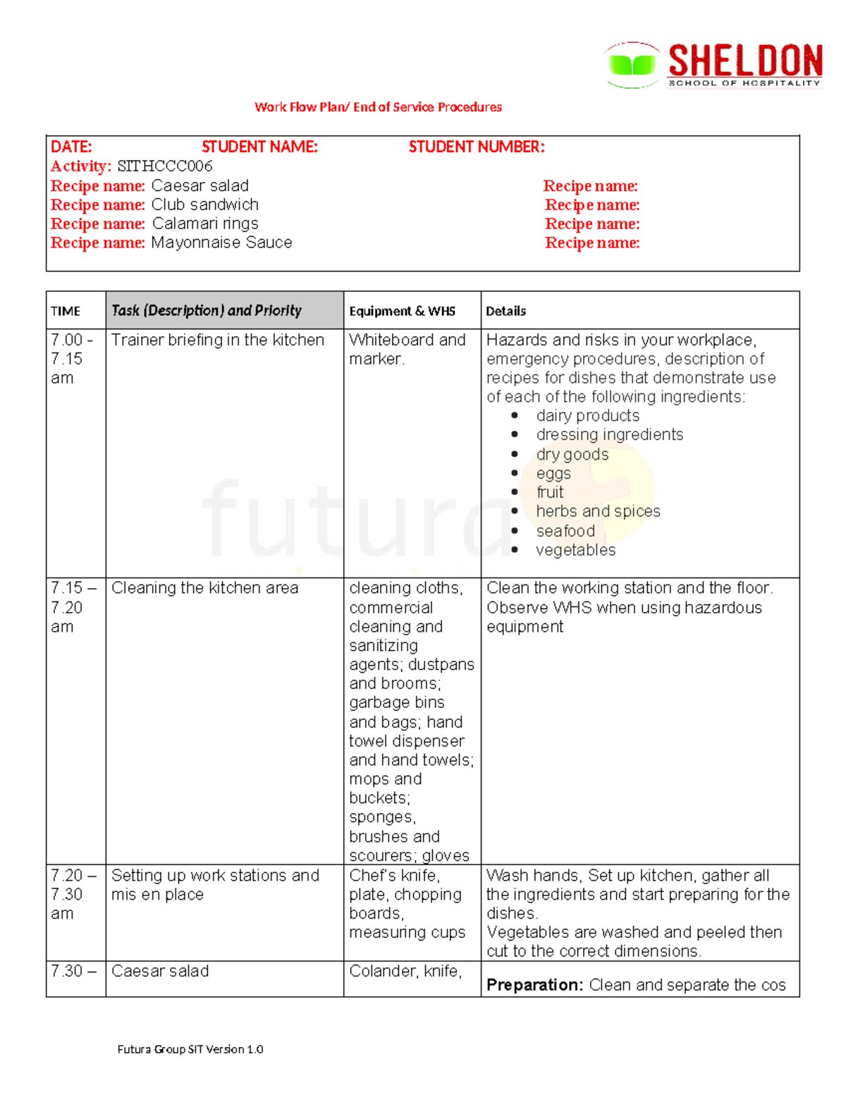 Workflow plan Sheldon Sithccc 006 - Work Flow Plan/ End of Service ...