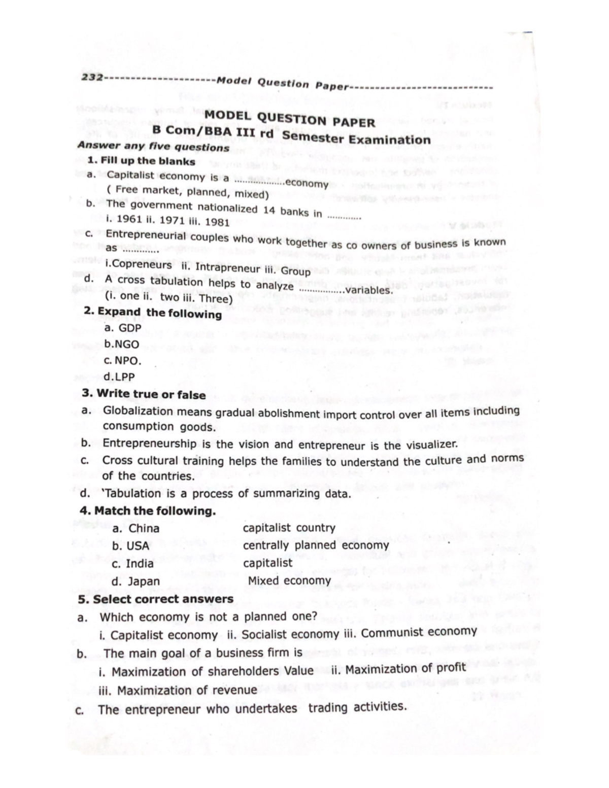 Model Question Paper - Principles Of Business Management - Studocu