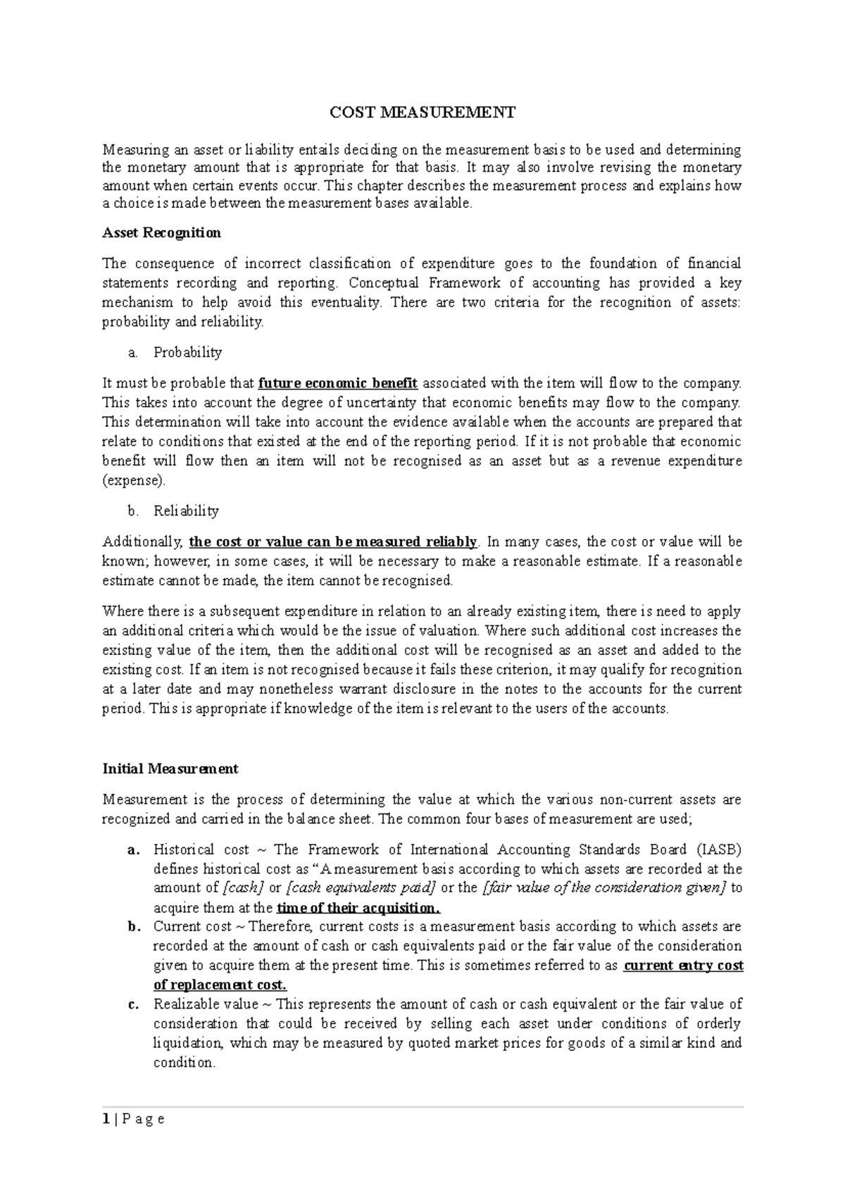 Cost Measurement - COST MEASUREMENT Measuring an asset or liability ...