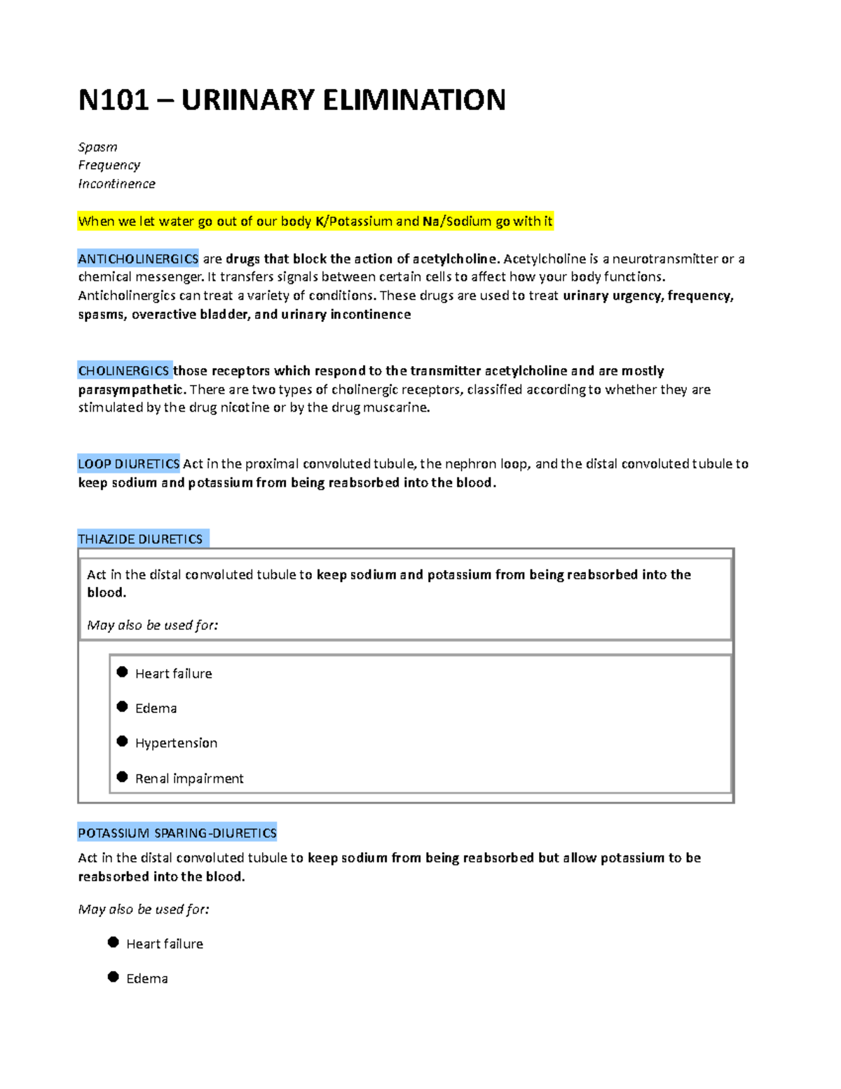 N101 Urinary Elimination - N101 – URIINARY ELIMINATION Spasm Frequency ...