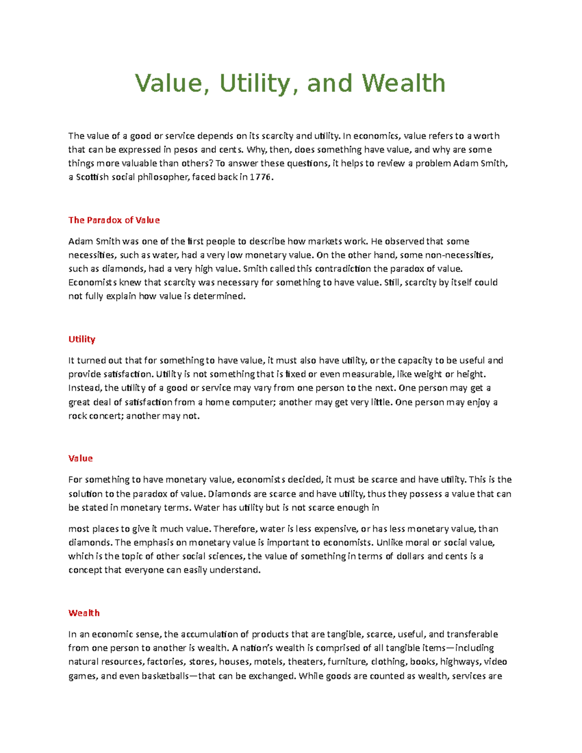 Value, Utility, and Wealth - Housekeeping - Studocu