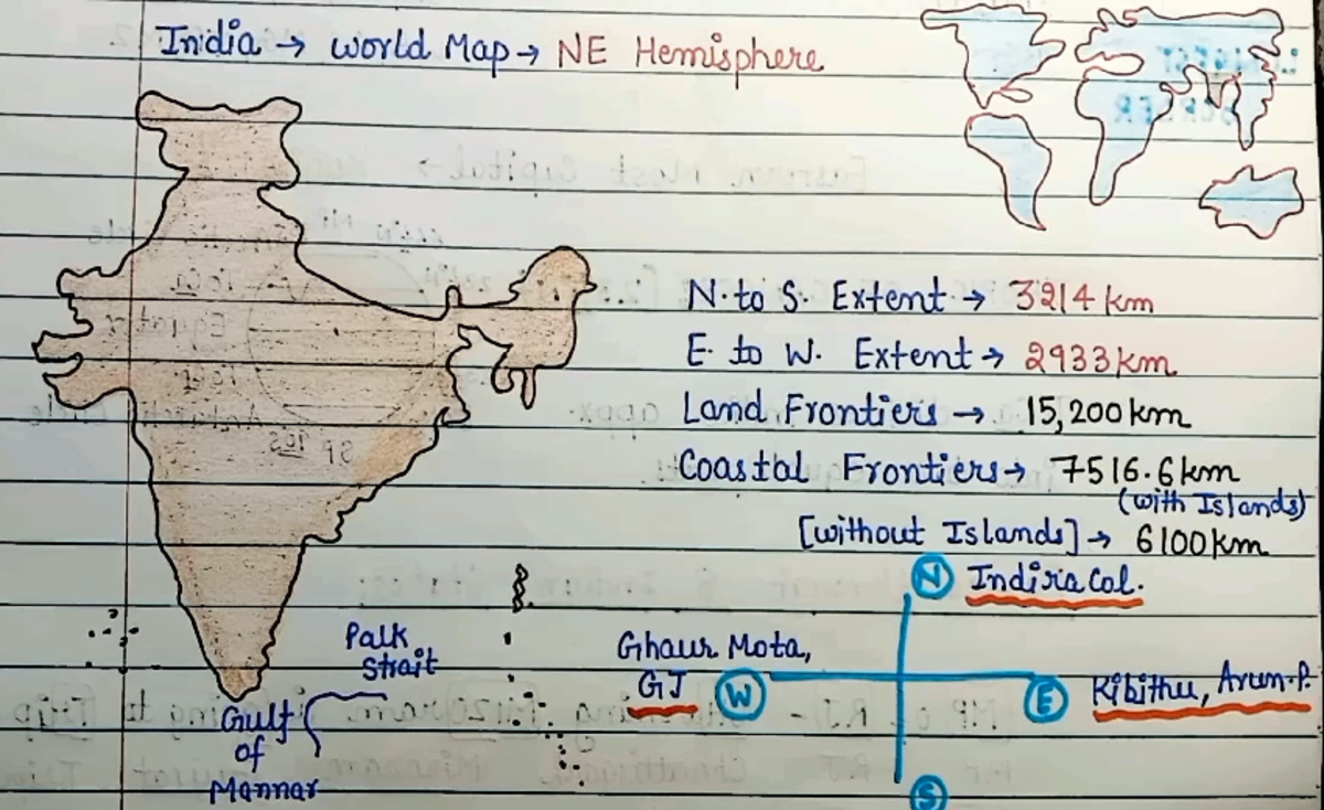 Physiography of India - India world Map NE Hemisphere N. to S. Extent ...