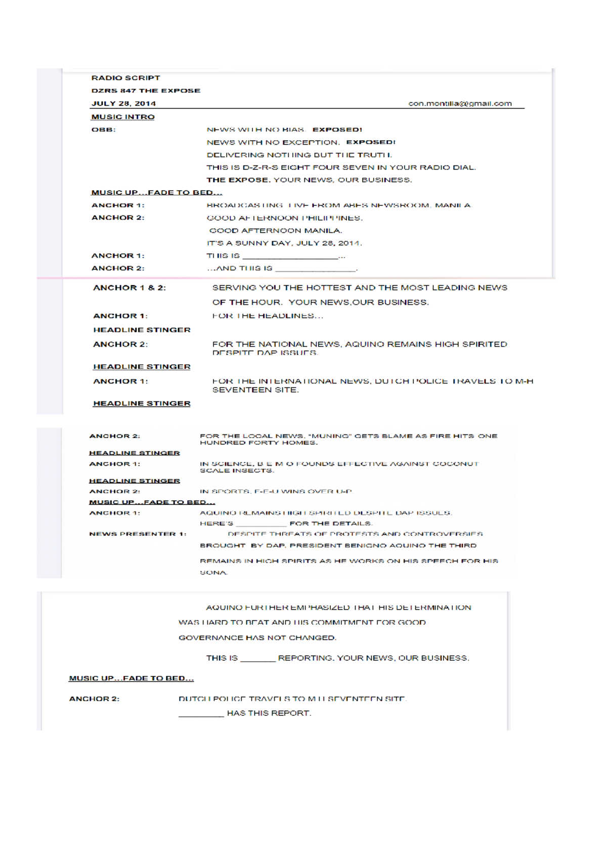 Radio broadcasting script english - BSED Major in Values Education ...