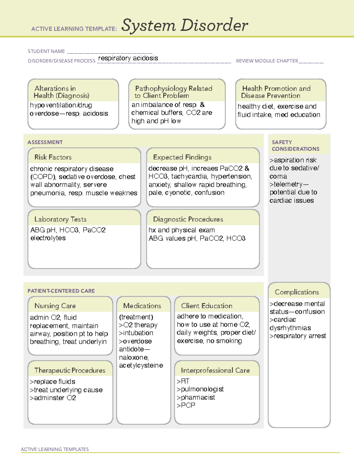 Resp acid - ATI Template - ACTIVE LEARNING TEMPLATES System Disorder ...