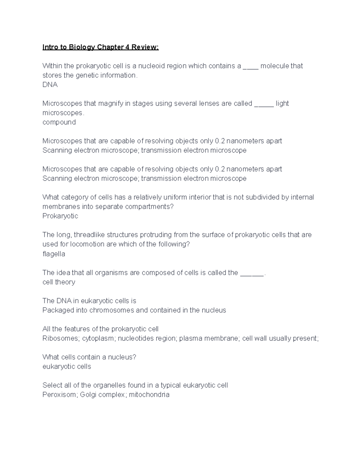 Intro to Biology Chapter 4 Review - Intro to Biology Chapter 4 Review ...