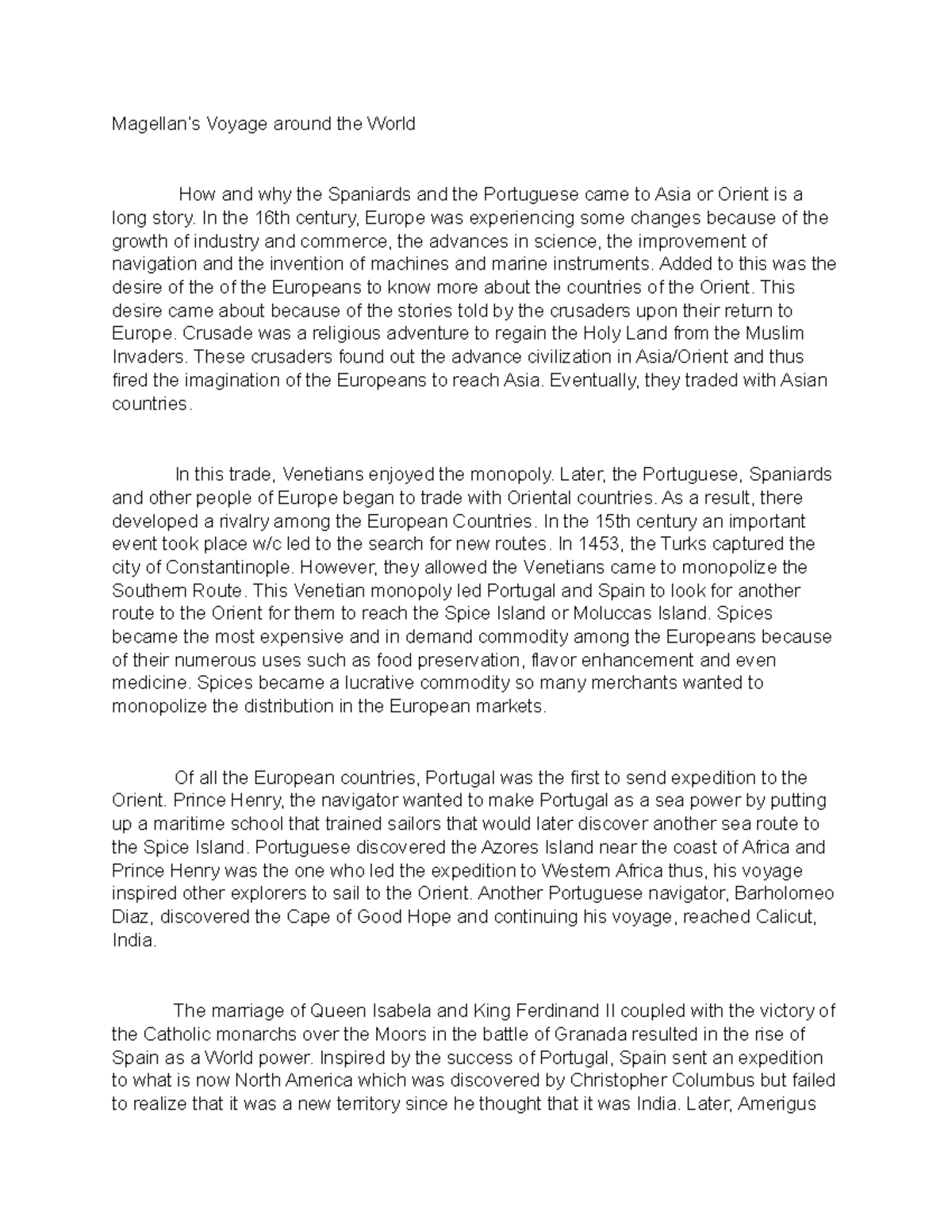 Magellan - PLEASE READ - Magellan’s Voyage around the World How and why ...