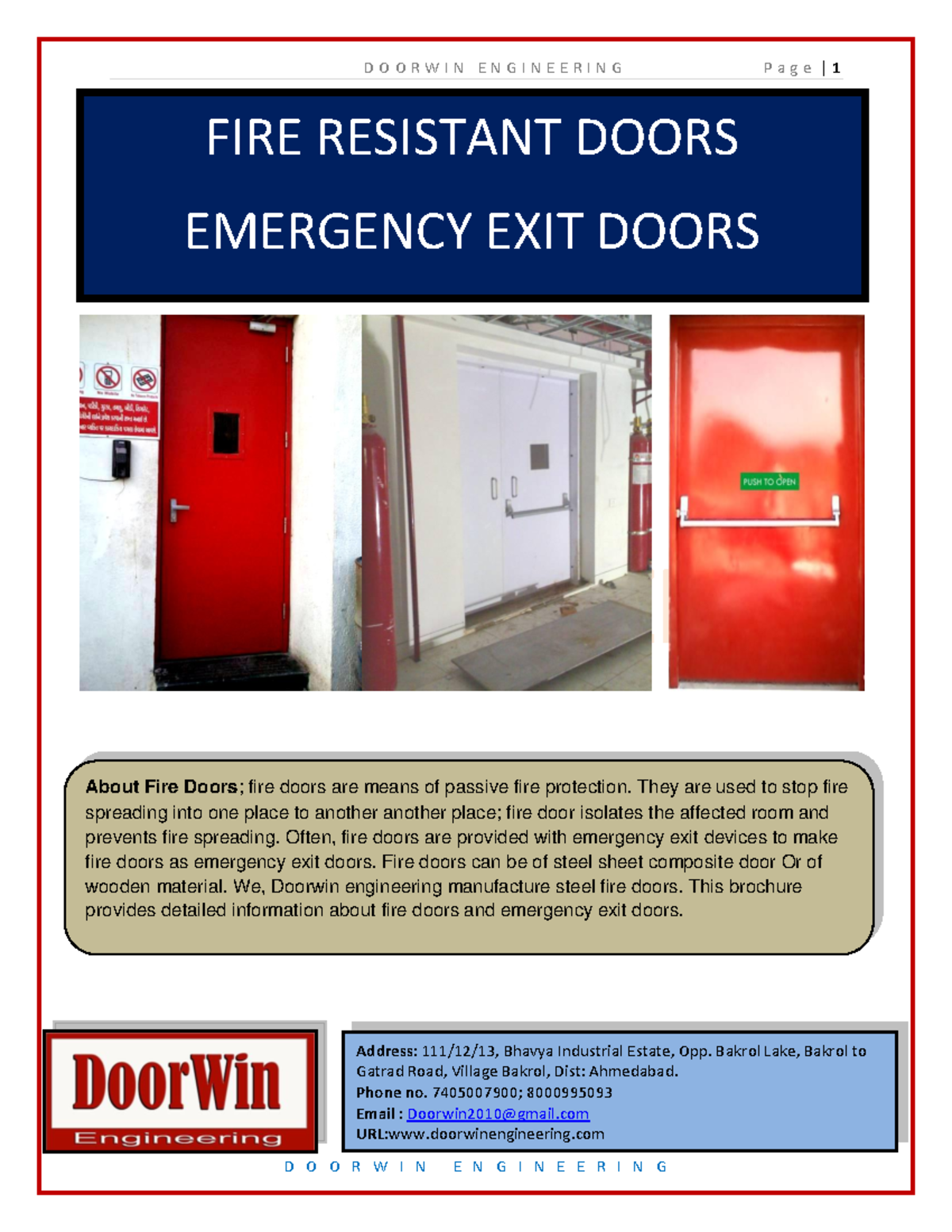 Emergency exit doors double leaf with glass panel - FIRE RESISTANT ...