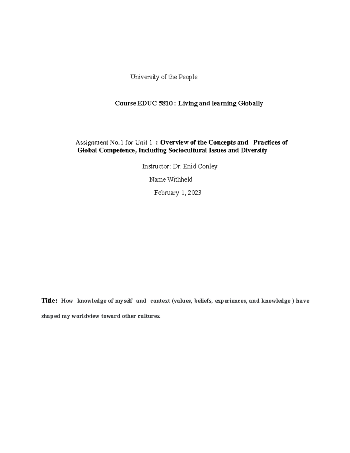 University of the People Assignment 1 for EDUC 5810 - University of the ...