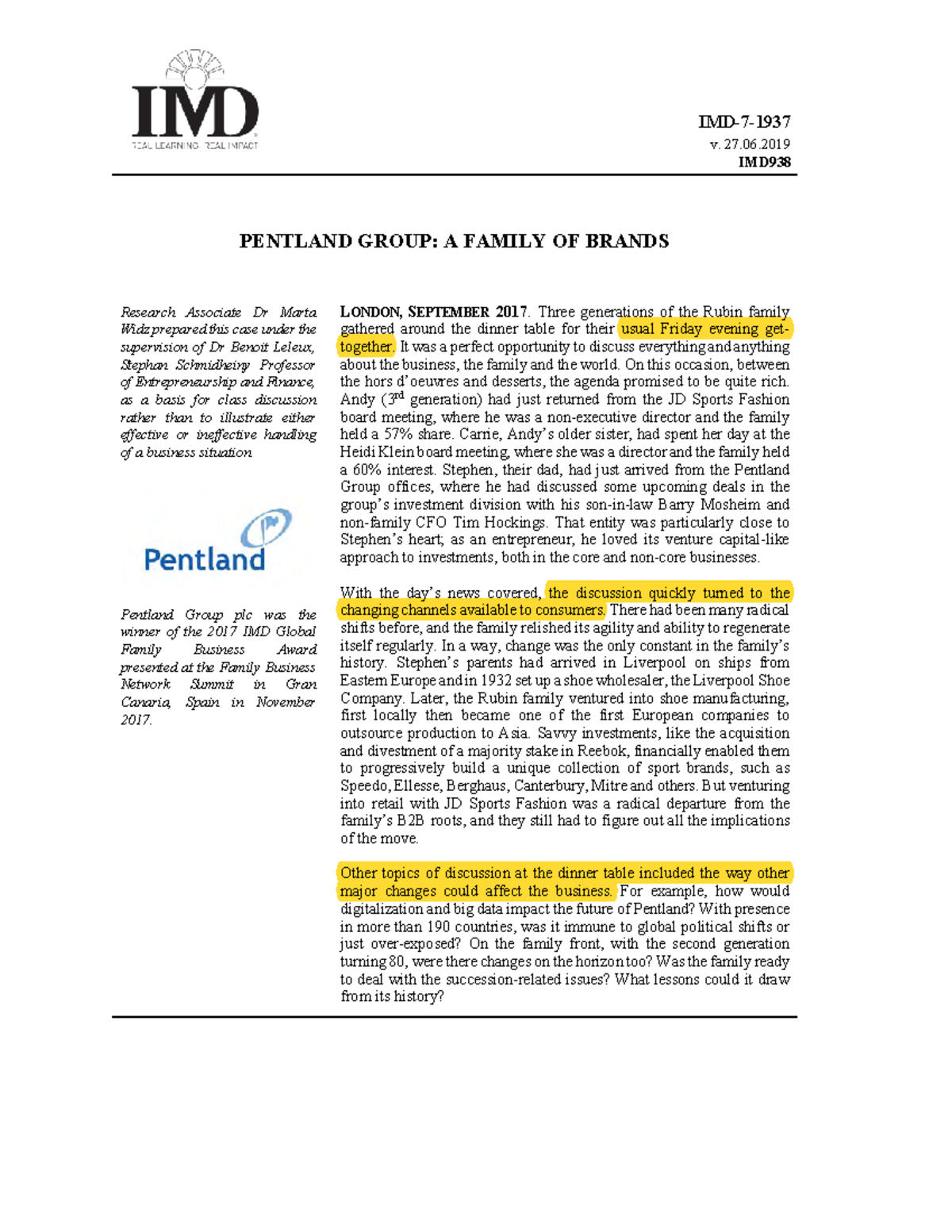 Family Business - C02 - Case Study Lab - Pentland Group Text - IMD-7- v ...