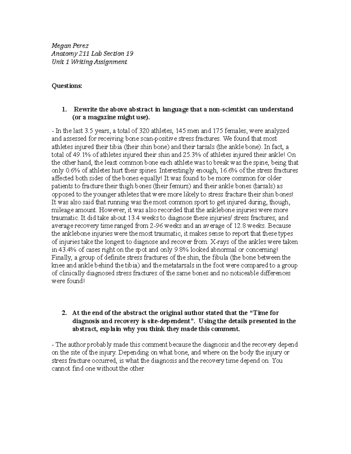 Anatomy 211 Lab Writing Assignment 1 - Megan Perez Anatomy 211 Lab ...