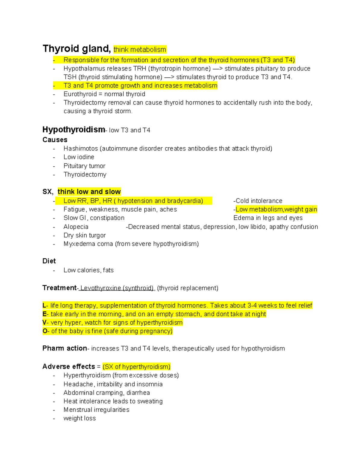 Thyroid gland - Just notes - Thyroid gland, think metabolism ...
