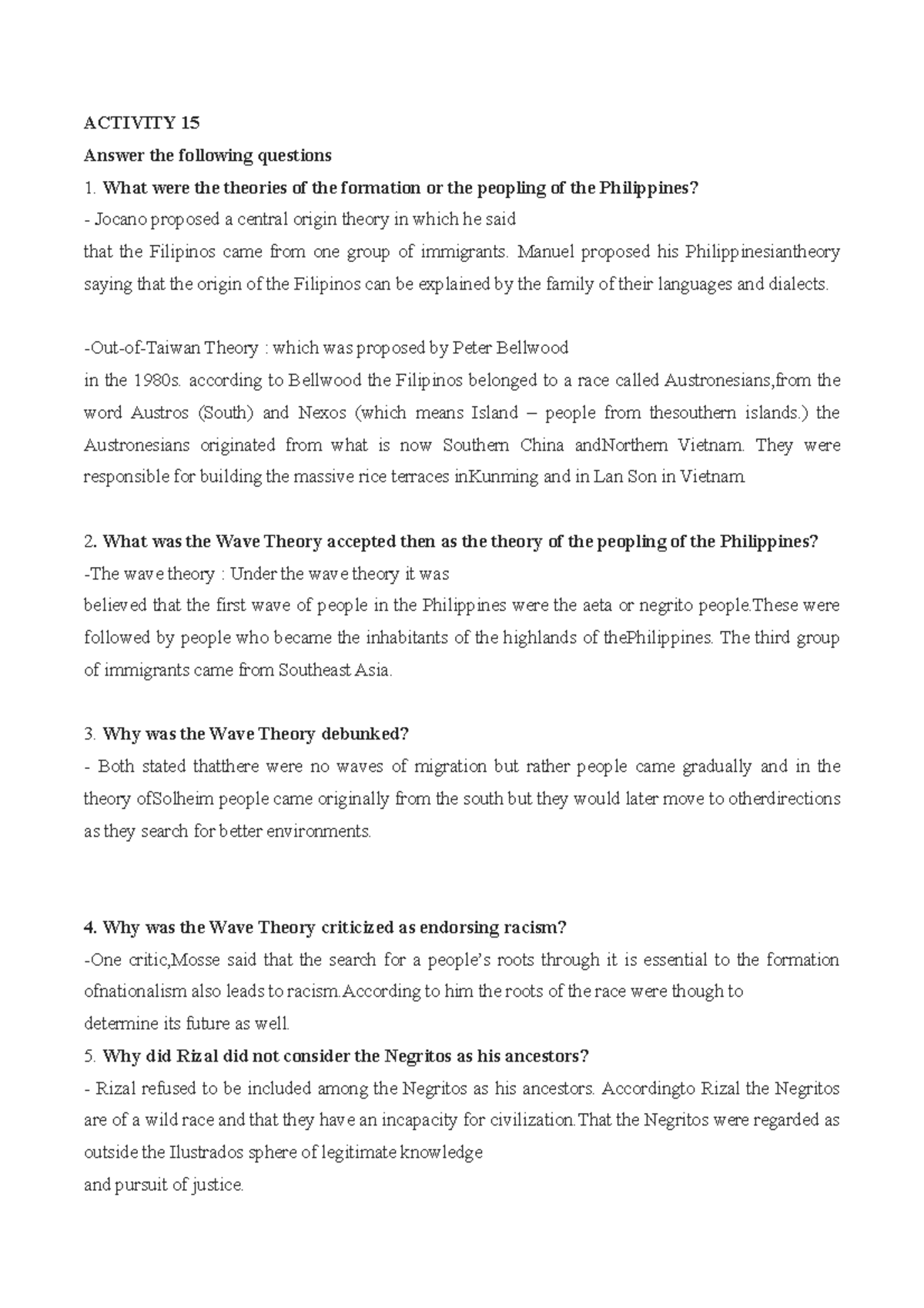 M15 - Chapters 15 - ACTIVITY 15 Answer the following questions What ...