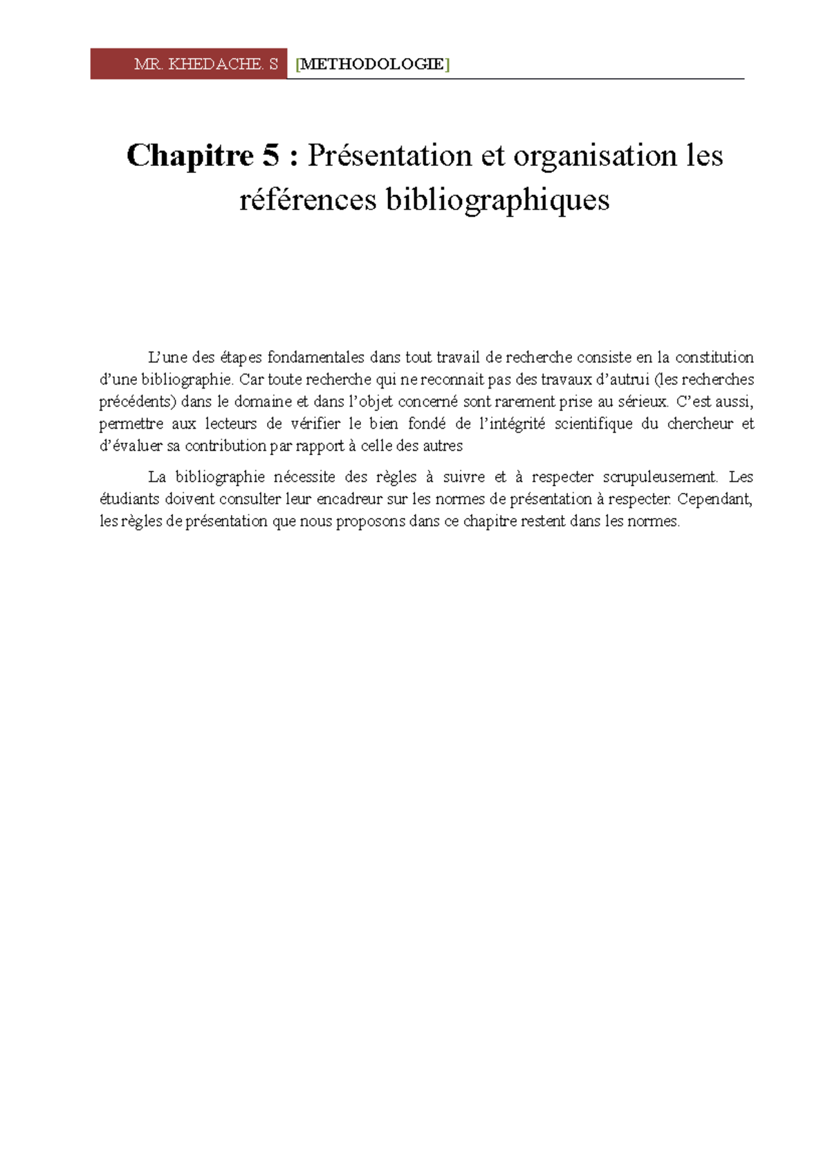 Chapitre 5 - Chapitre 5 : Présentation et organisation les références ...