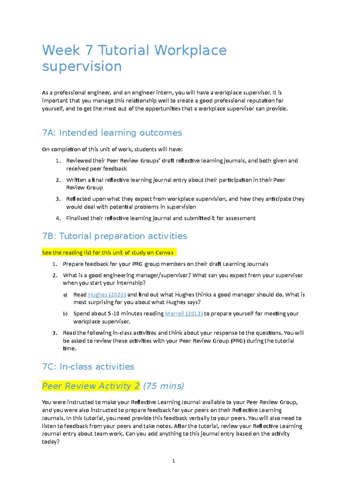 Week 7 Tutorial Preparation Activities Workplace Supervision - Week 7 ...