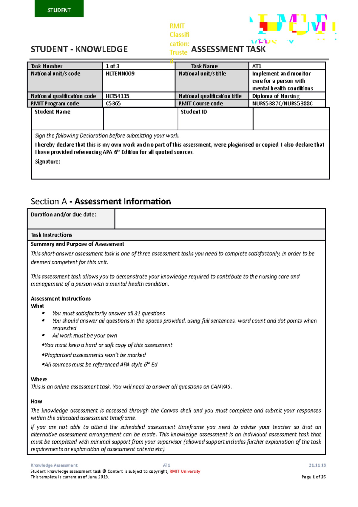 Mental Health Knowledge Assessment - STUDENT - KNOWLEDGE ASSESSMENT ...