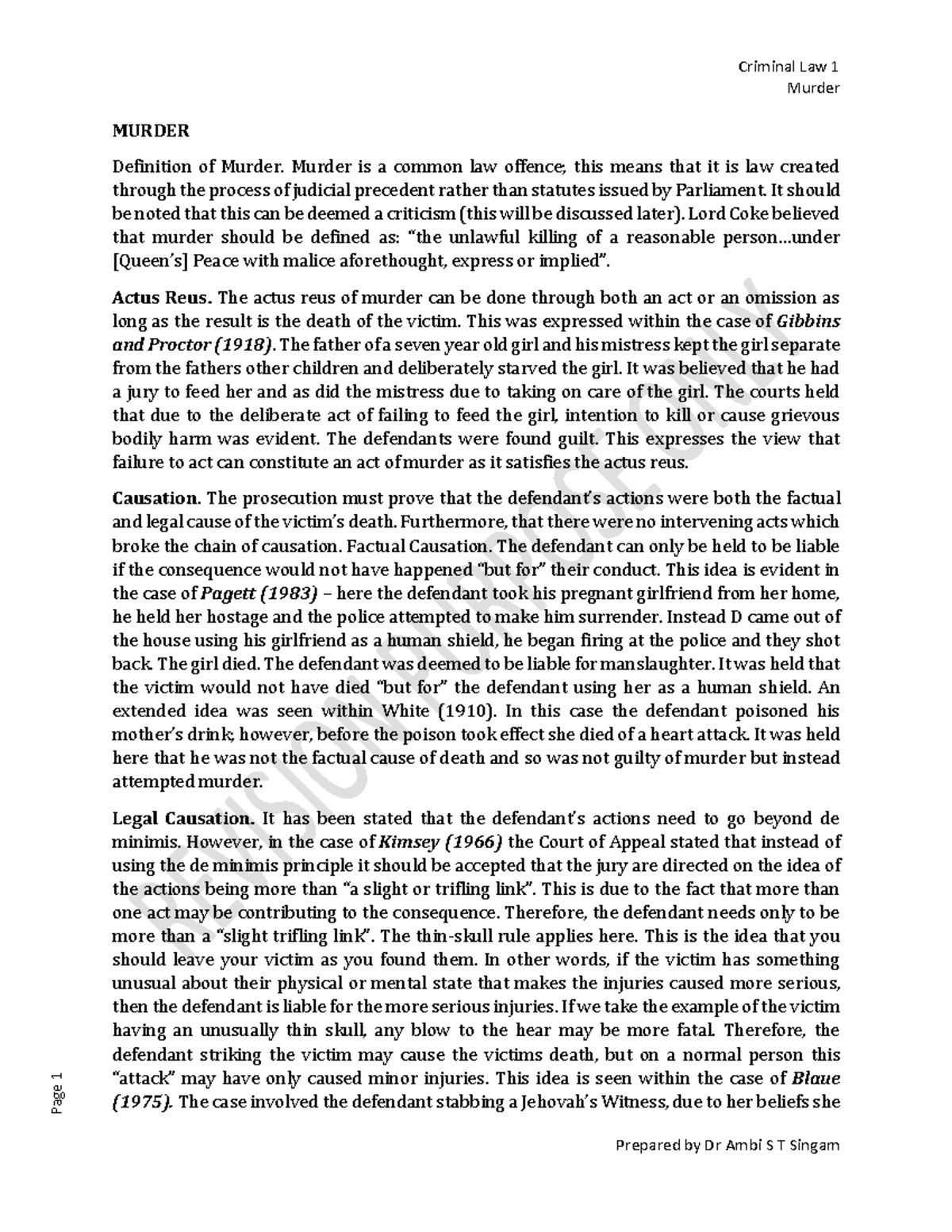 Notes on Murder - Murder Page 1 MURDER Definition of Murder. Murder is ...