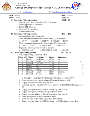 DBMS Notes - Database Management SYSTem - PART-I TYPICAL QUESTIONS ...