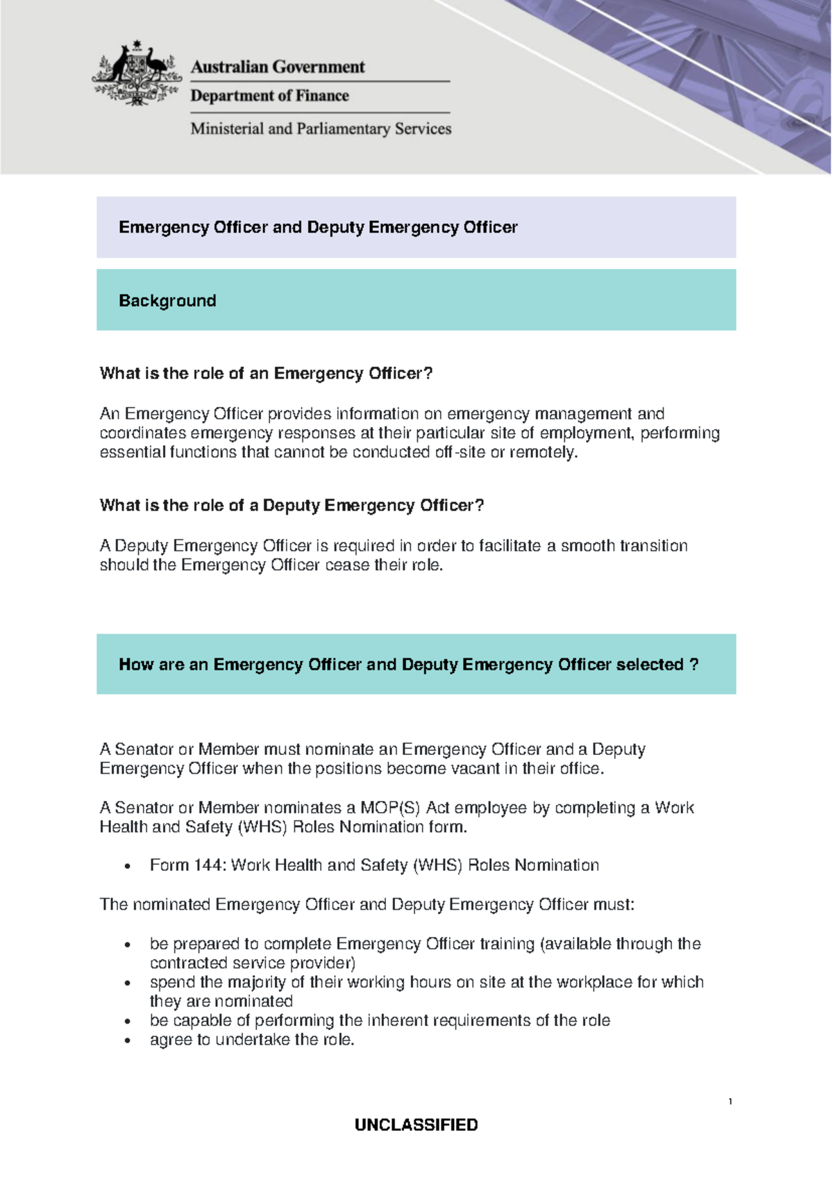 Emergency Officerand Deputy Emergency Officers - UNCLASSIFIED 1 ...