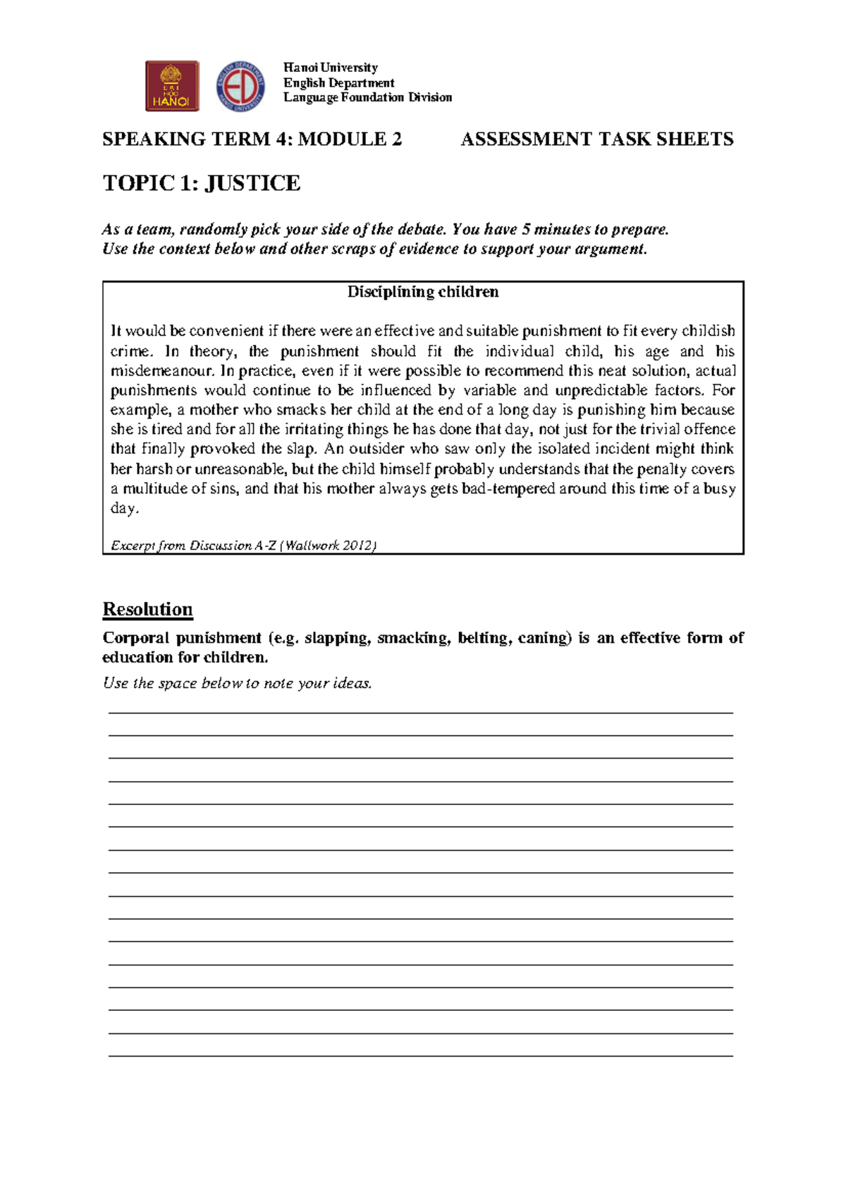 Topics 1 2 3 Speaking Term 4 Module 2 Assessment Topics 2021 Hanoi