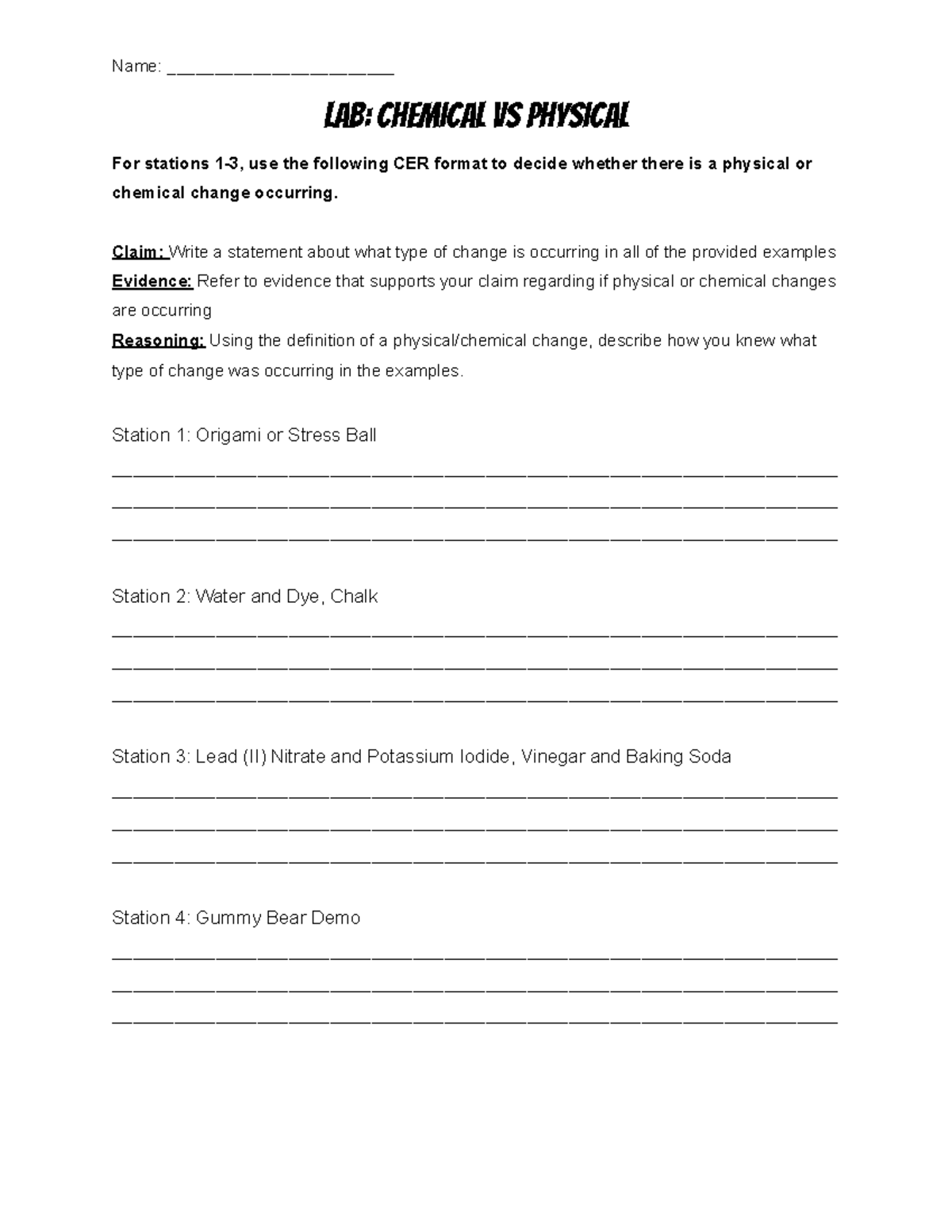 Copy of Lab Chemical vs Physical - Name: ________________________ Lab ...