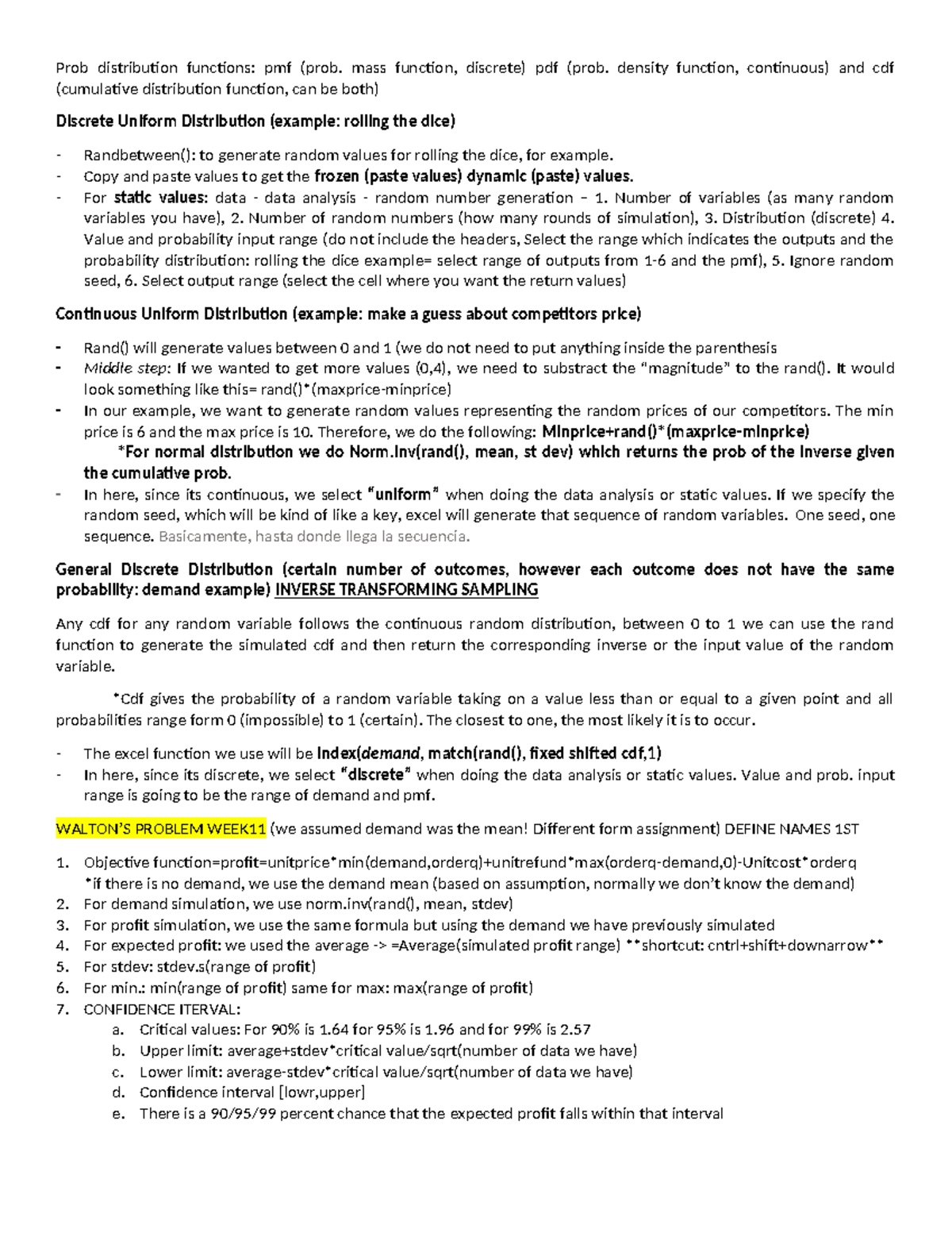 Cheatsheet Analytics QUIZ 3 - Prob distribution functions: pmf (prob ...