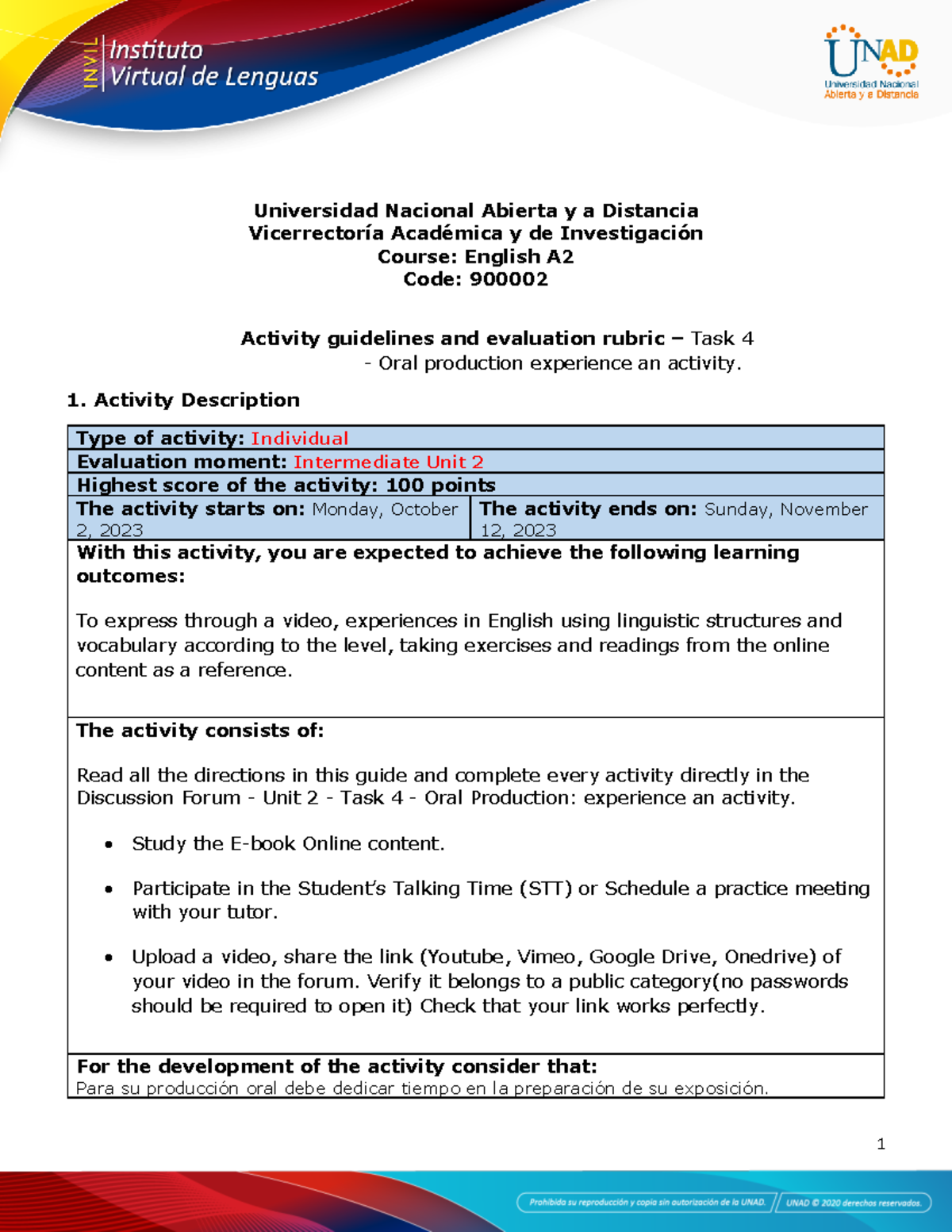 Activity guide and evaluation rubric - Unit 2 - Task 4 - Oral ...