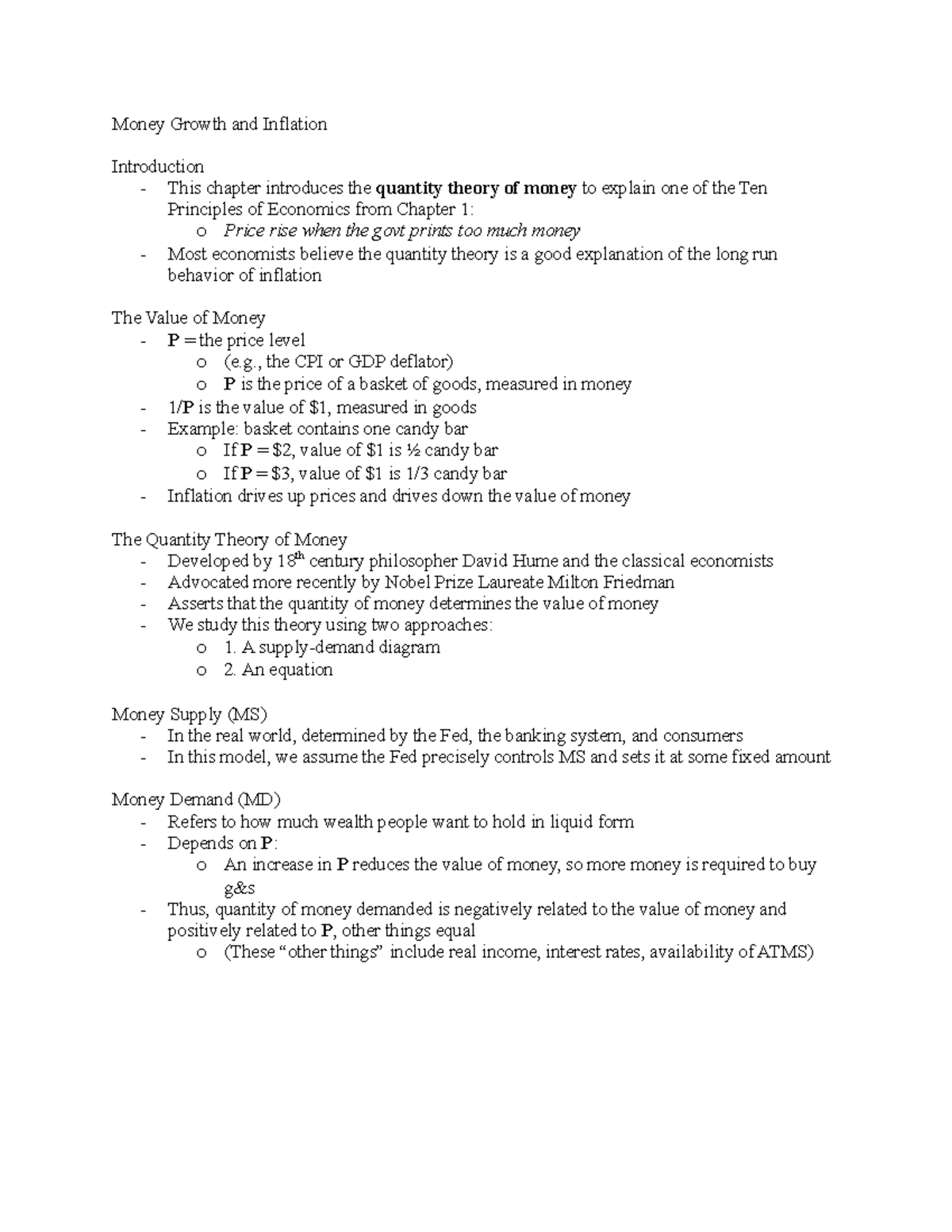 Chapter 17 Notes #1 - Money Growth and Inflation Introduction - This ...