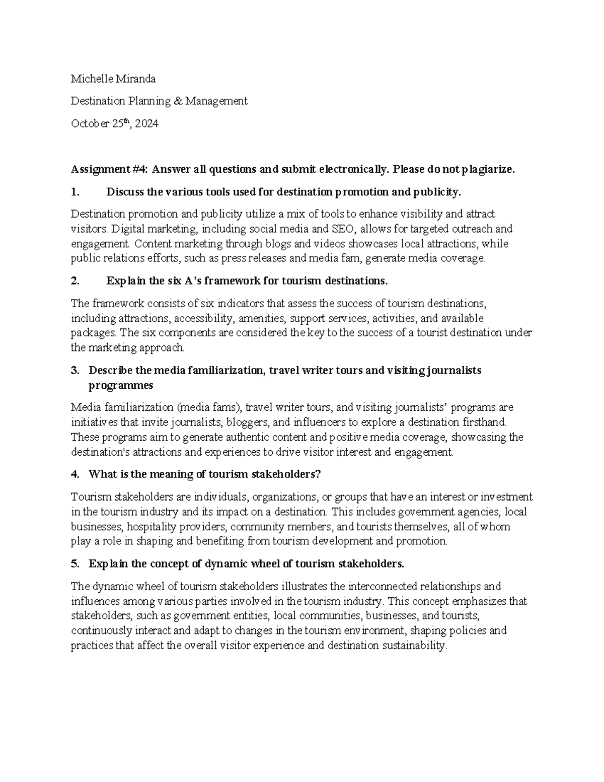 Destination Planning Assignment 4 - Michelle Miranda Destination ...