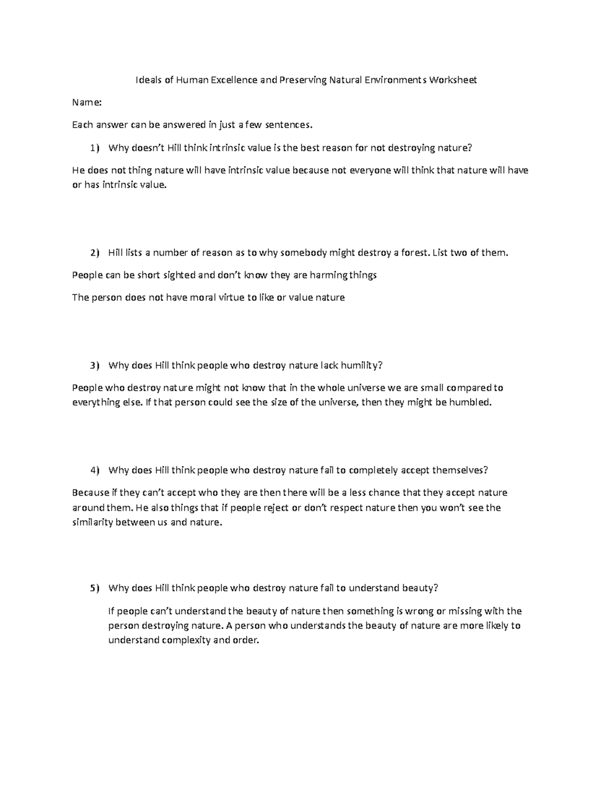 Ideals of Human Excellence and Preserving Natural Environments ...