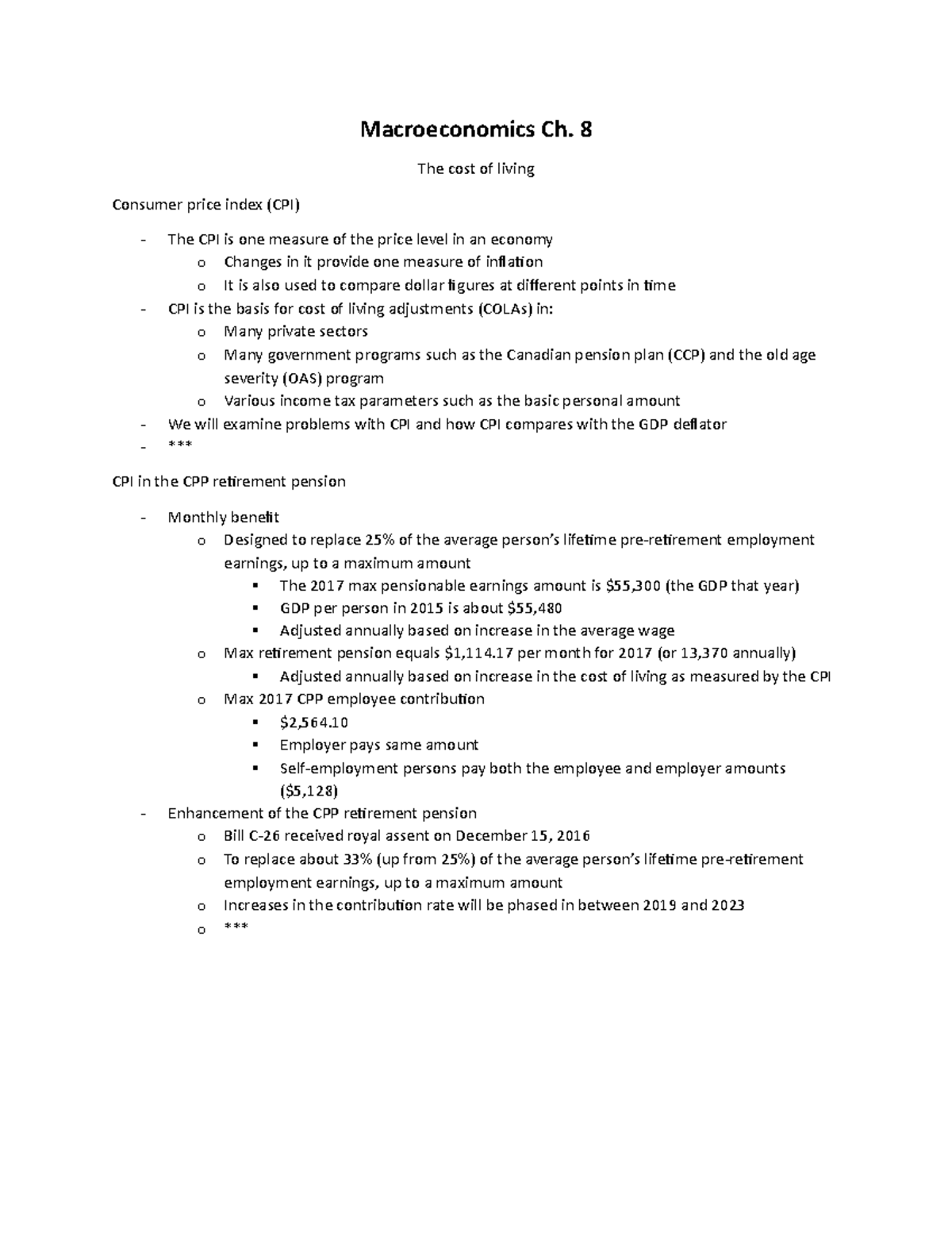 Ch 8 - ch8 notes - Macroeconomics Ch. 8 The cost of living Consumer ...