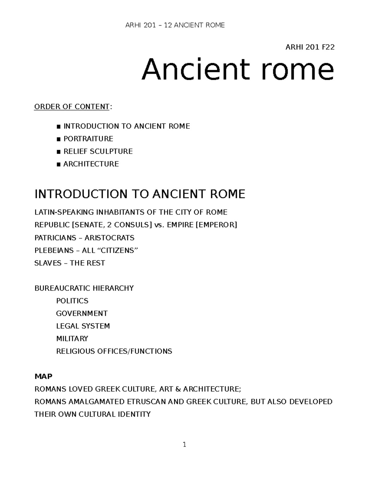 12 ancient rome - info for students ARHI 201 F22 - ARHI 201 F Ancient ...