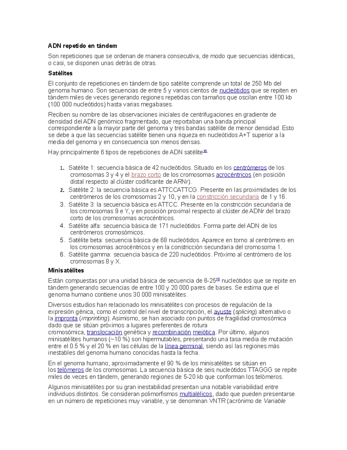 DNA Satelite LINE SINE LTR - ADN repetido en tándem Son repeticiones ...