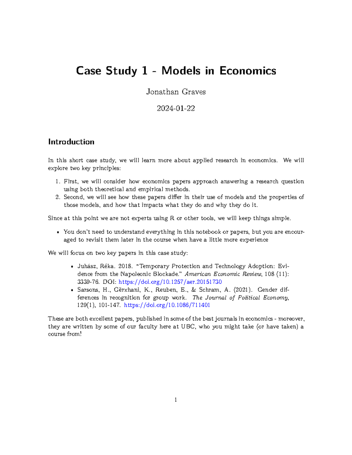 01 econ 326 case-study fundamentals - Case Study 1 - Models in ...