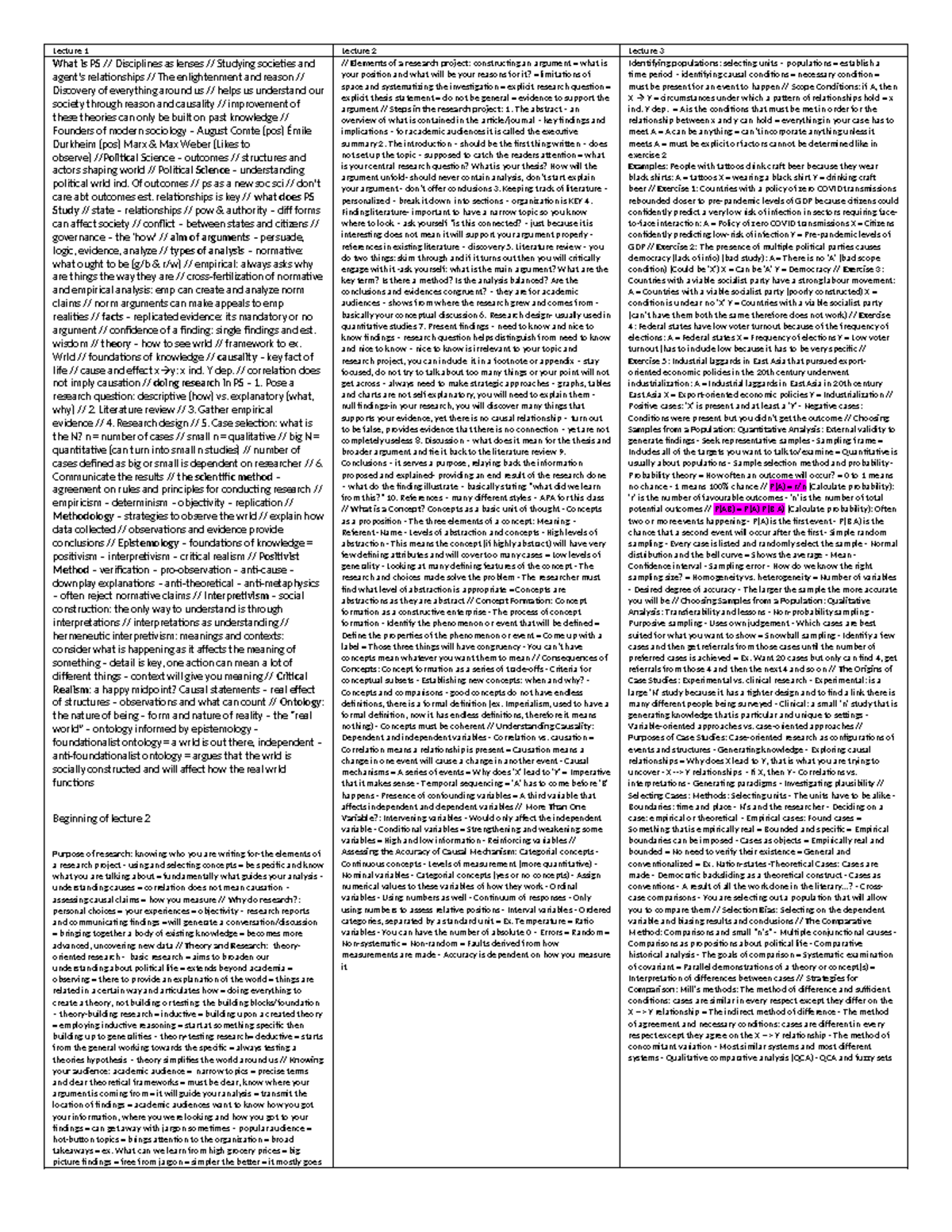 POL 2156 Exam Cheat Sheet - Lecture 1 Lecture 2 Lecture 3 What is PS // Disciplines as lenses ...