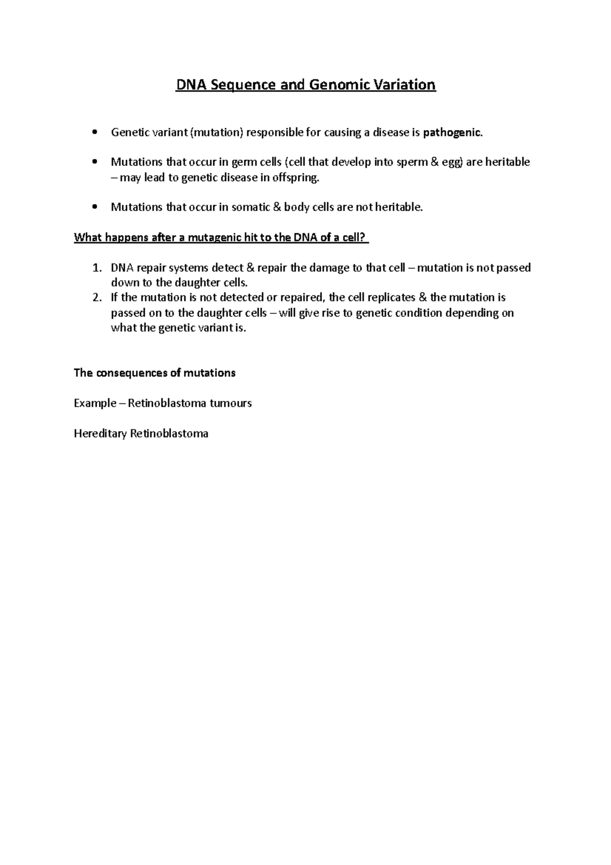 DNA Sequence and Genomic Variation - Mutations that occur in germ cells ...